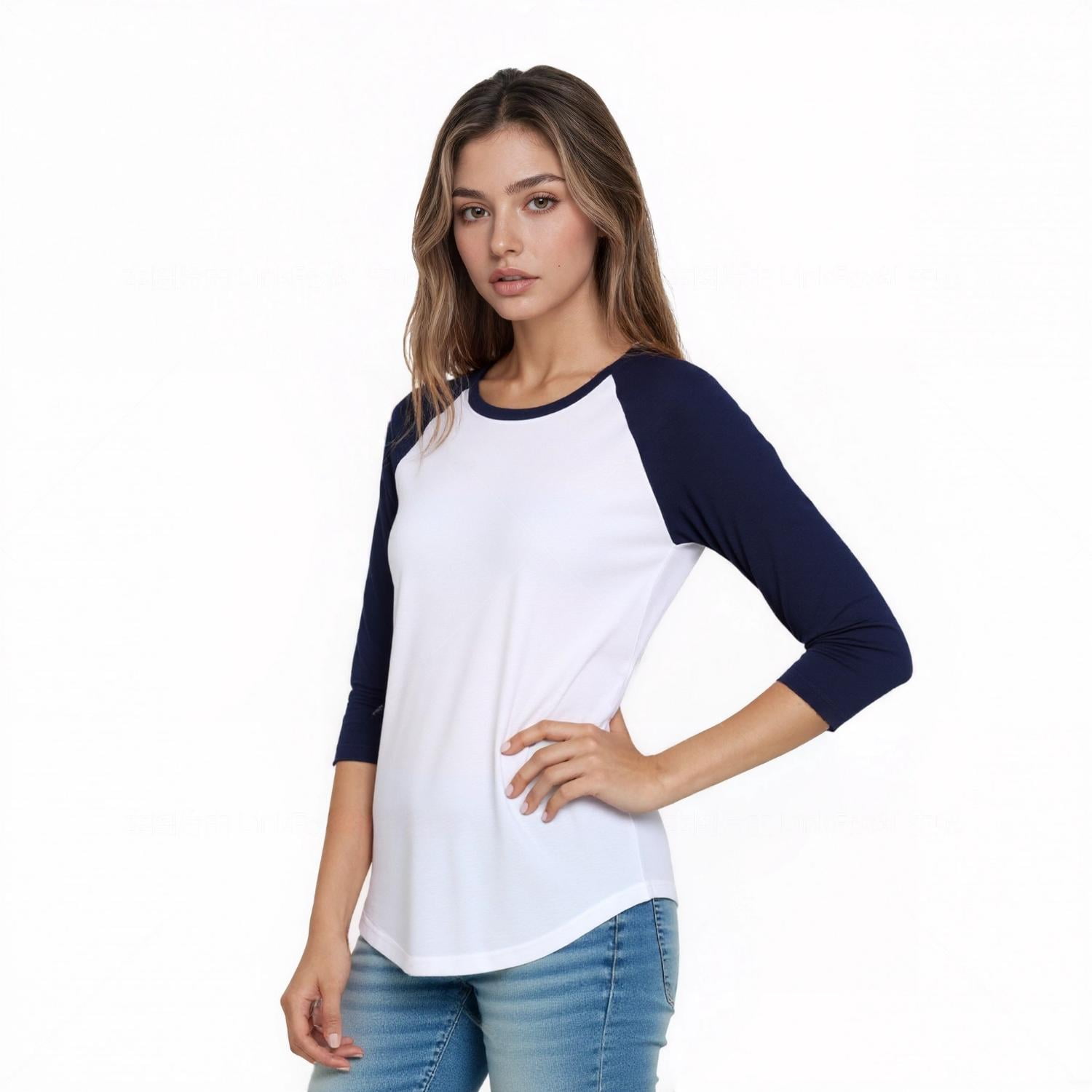 Women's Two Tone 3/4 Sleeve Raglan Baseball Shirt / Baseball Tee, White ...
