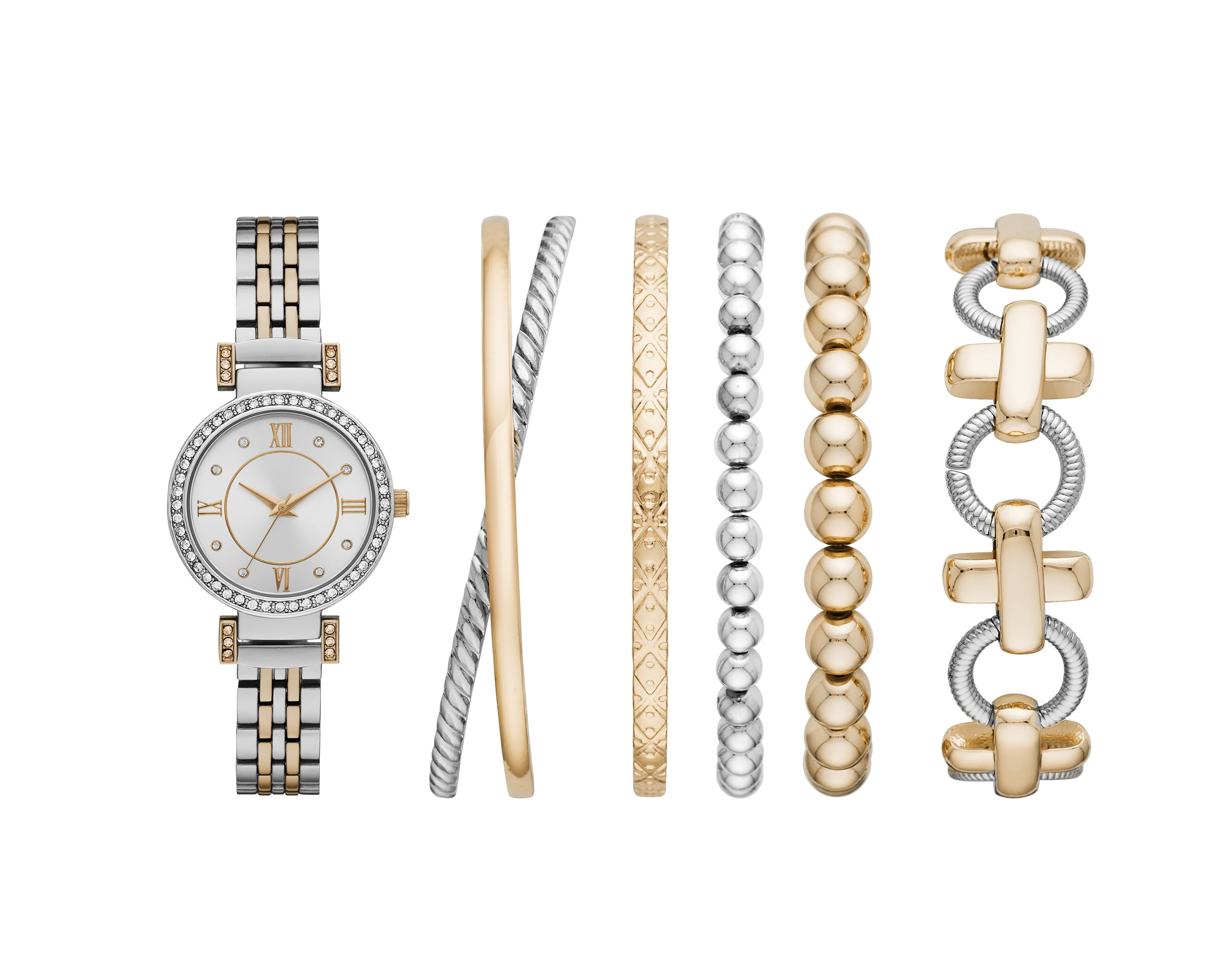 Women's Two-Tone Watch and Bracelets Gift Set - Walmart.com