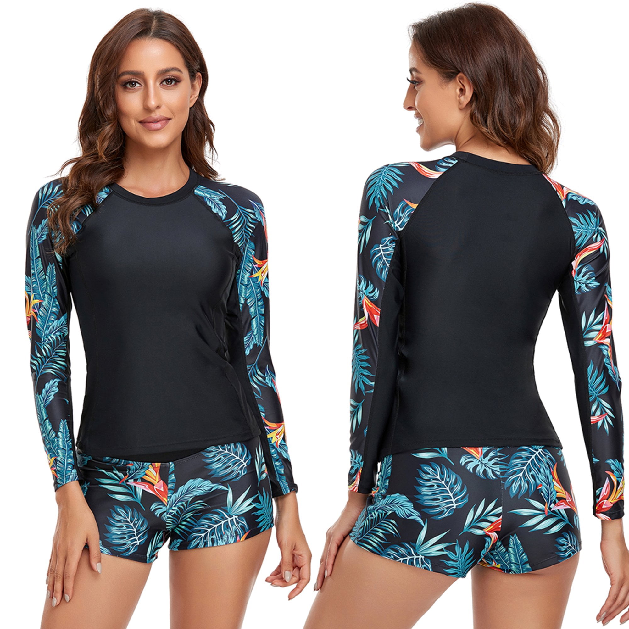 Women's UPF 50+ Long Sleeve Rashguard Two Piece Swimsuits Sun ...