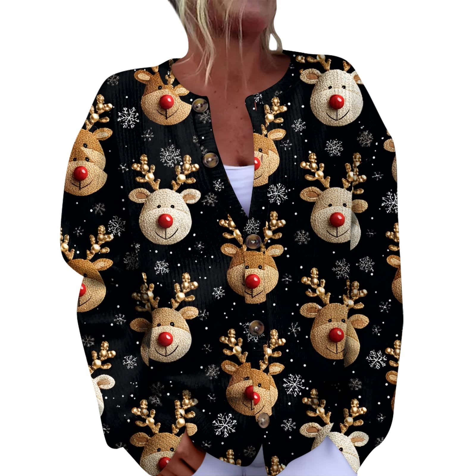 Women's Ugly Christmas Cardigan Sweaters Long Sleeve Button Down Open ...