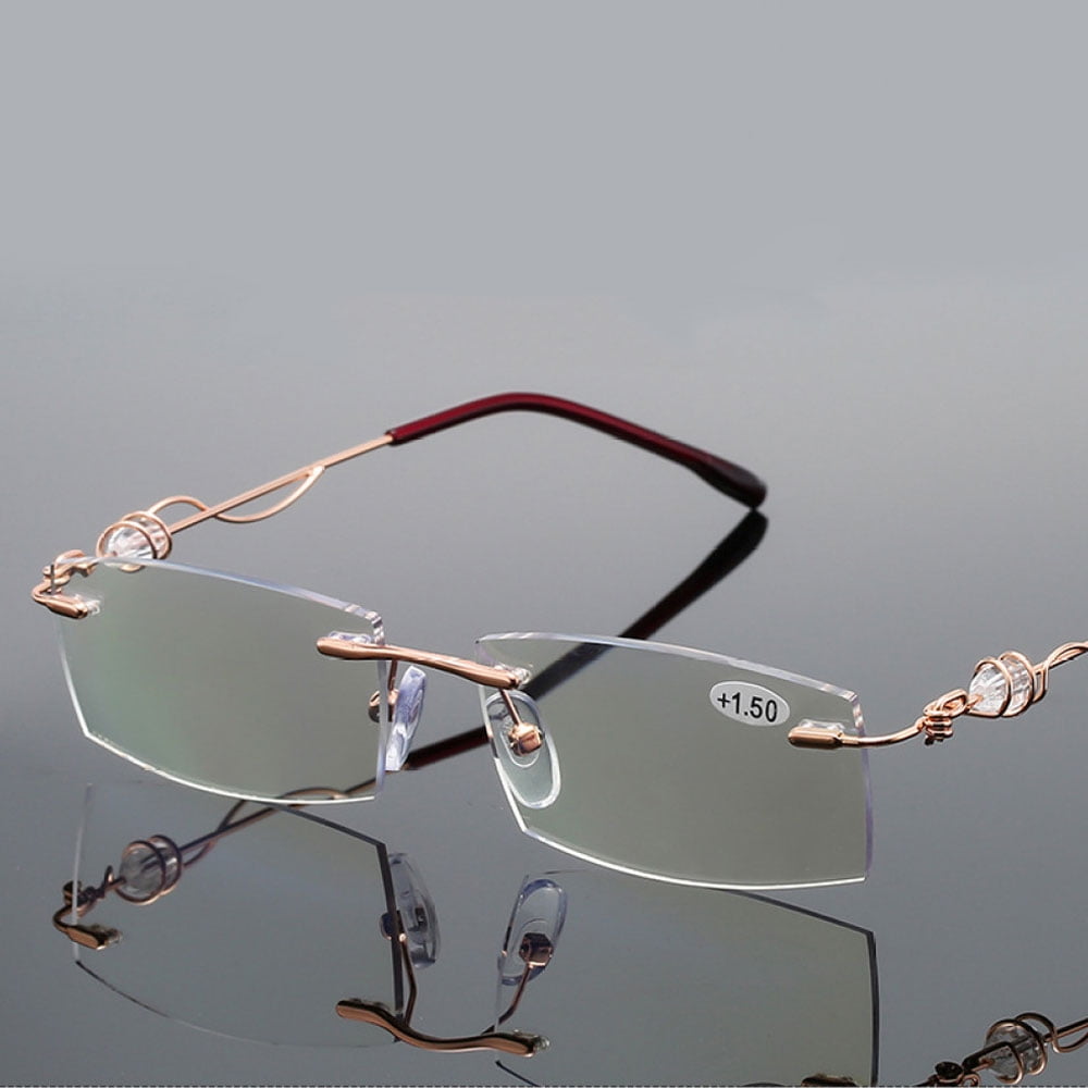 Women's Ultra-light Rimless Gold Reading Glasses 1.5 Blue Light ...