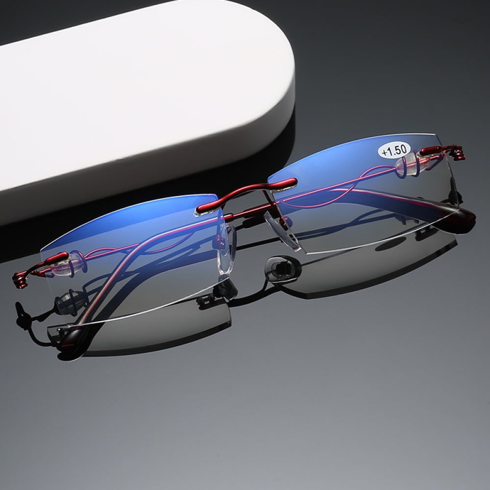 Women's Ultra-light Rimless Red Reading Glasses 3.5 Blue Light Blocking ...
