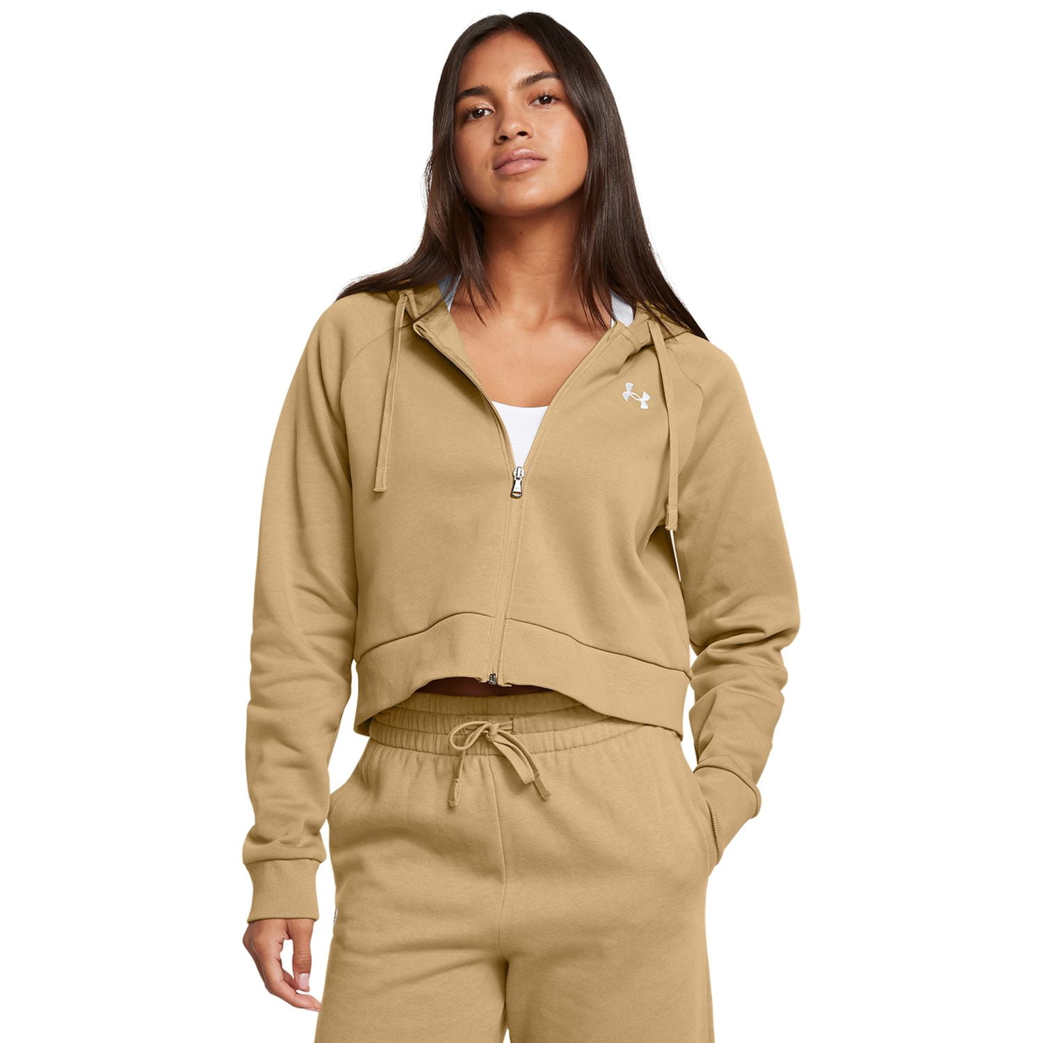 Women's Under Armour Rival Fleece Crop Full-Zip Hoodie Color: Camel ...