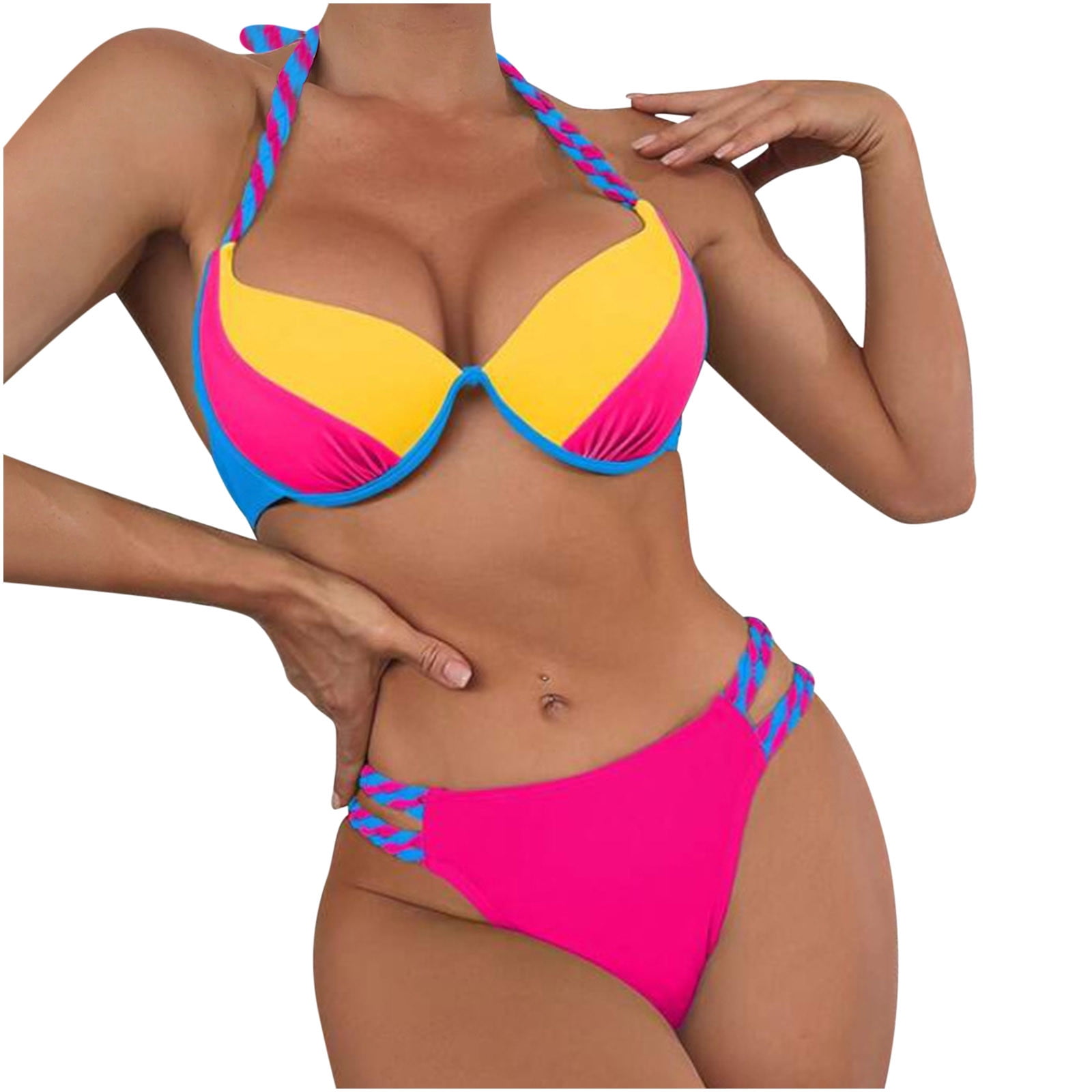 Womens Underwire Halter Bikini Sets Sexy String Triangle High Cut Swimsuit Ladies Push Up Two