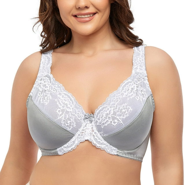 Women's Underwire Lace Unlined Everyday Bra Minimizer Full Coverage Bralette 38D - Walmart.com