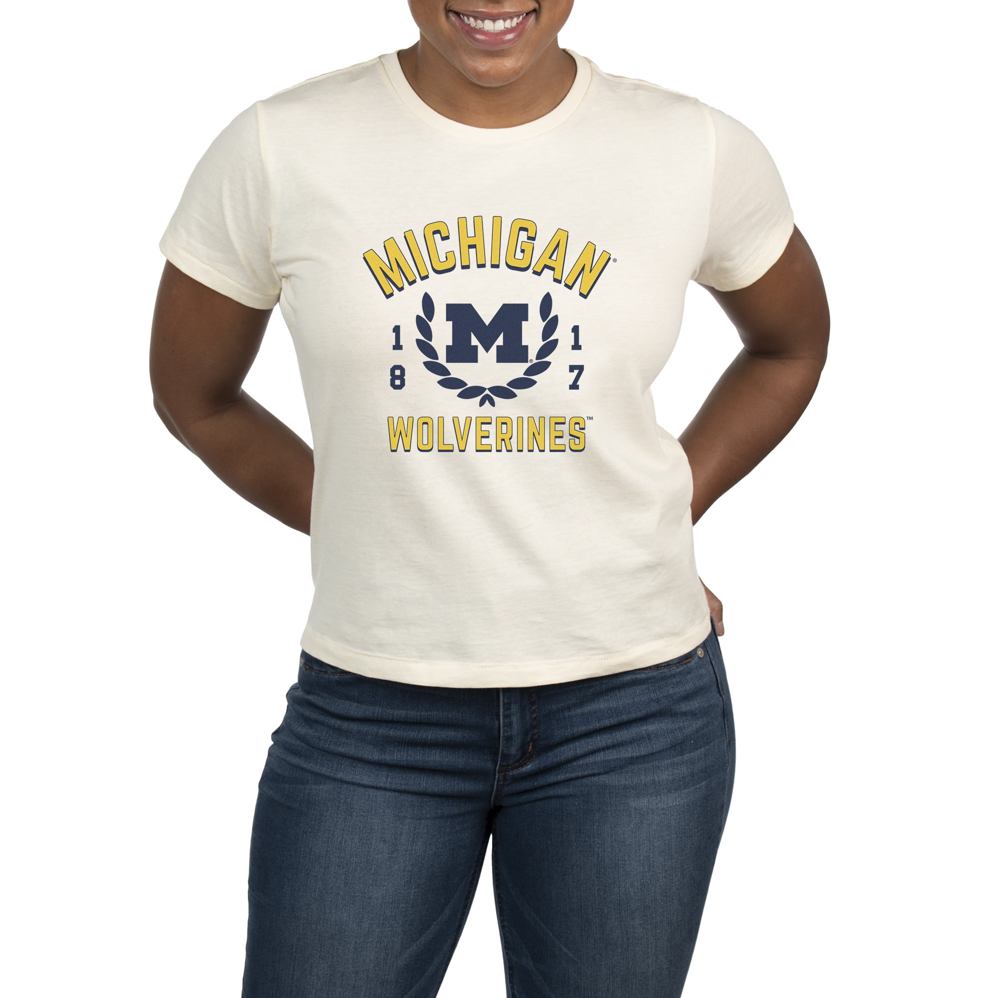 Women's Uscape Apparel Cream Michigan Wolverines Laurels Crop T-Shirt ... Women's Uscape Apparel Cream Michigan Wolverines Laurels Crop T-Shirt ...