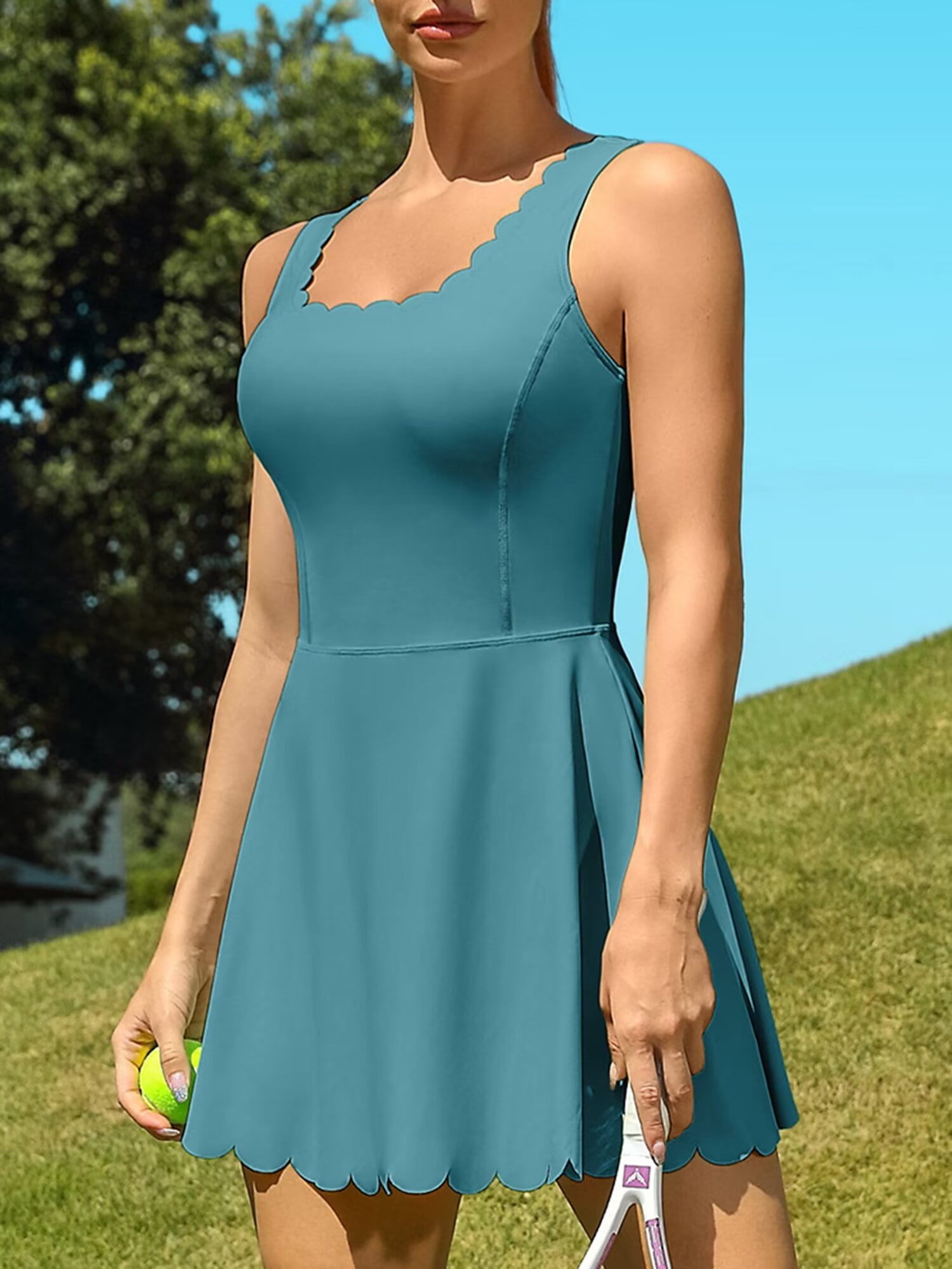 Women's V Back Tennis Golf Dress with Shorts and Built-in Bra Athletic ...