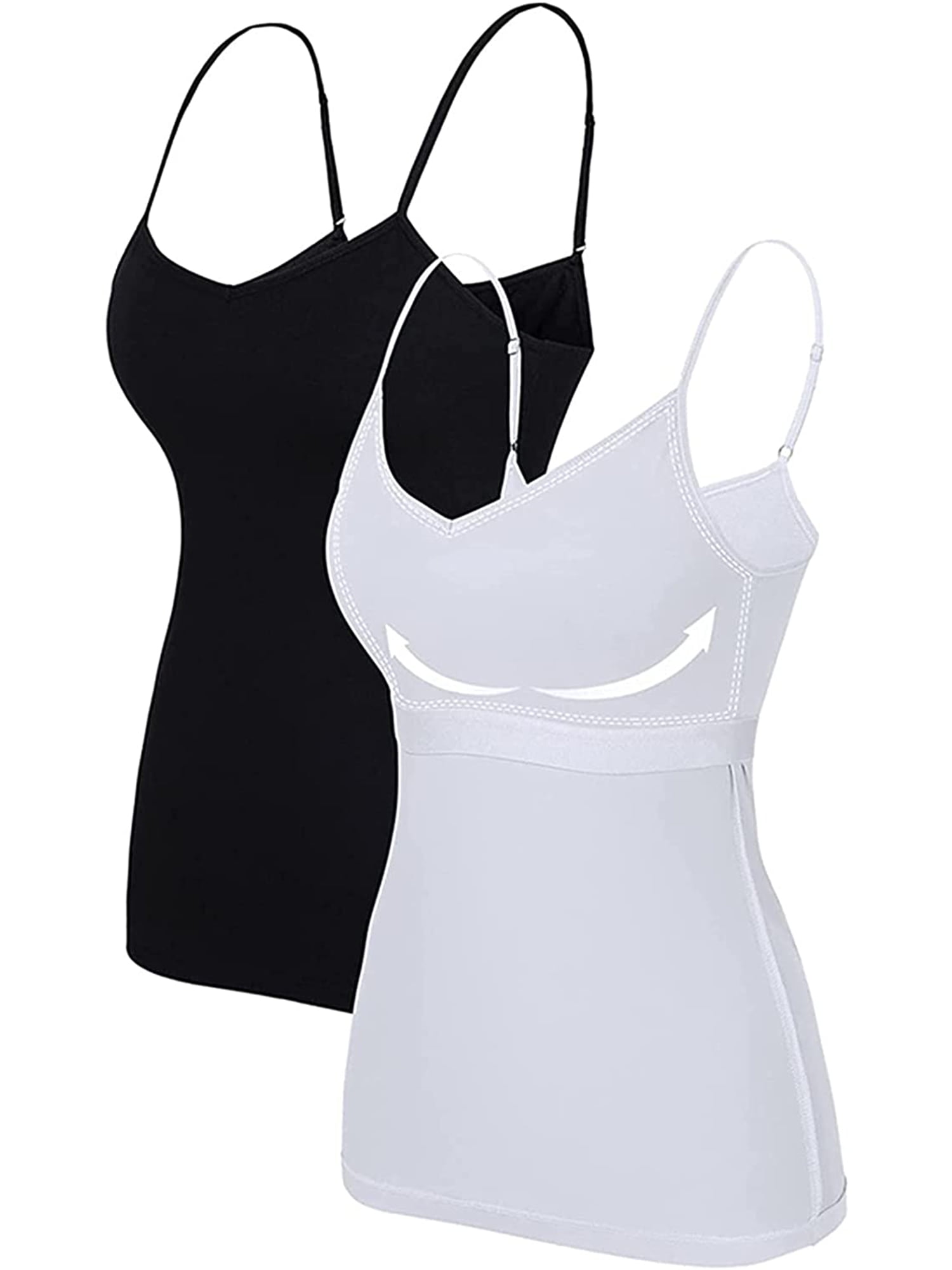 Women's V Neck Camisole with Shelf Bra Adjustable Straps Cotton Bras 2 ...