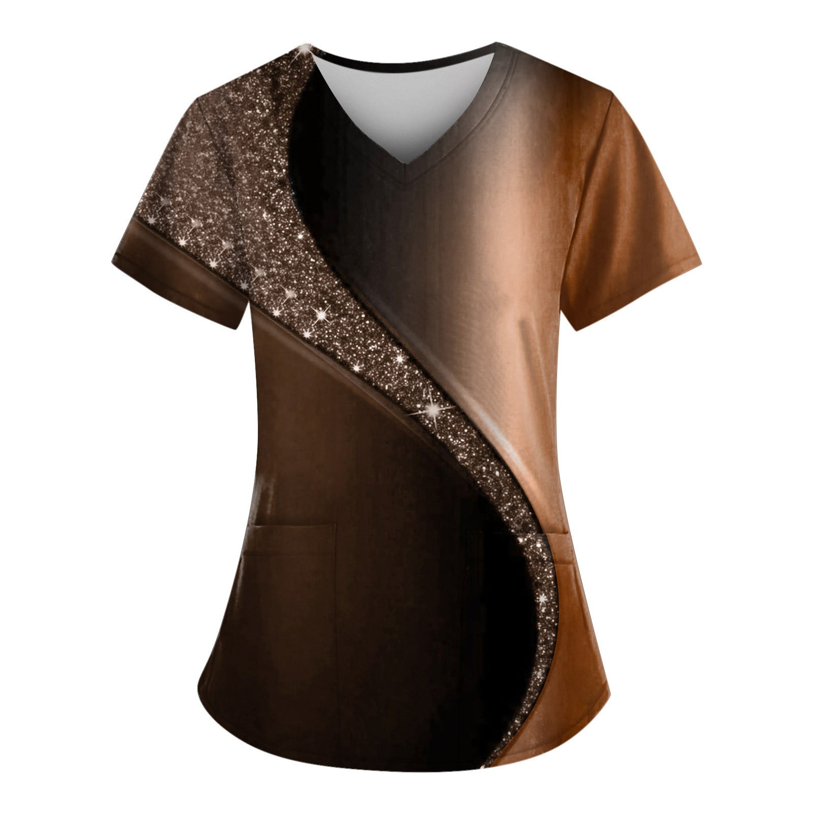 Women's V-Neck Gradient Print Short Sleeve Scrub Top with Pockets ...