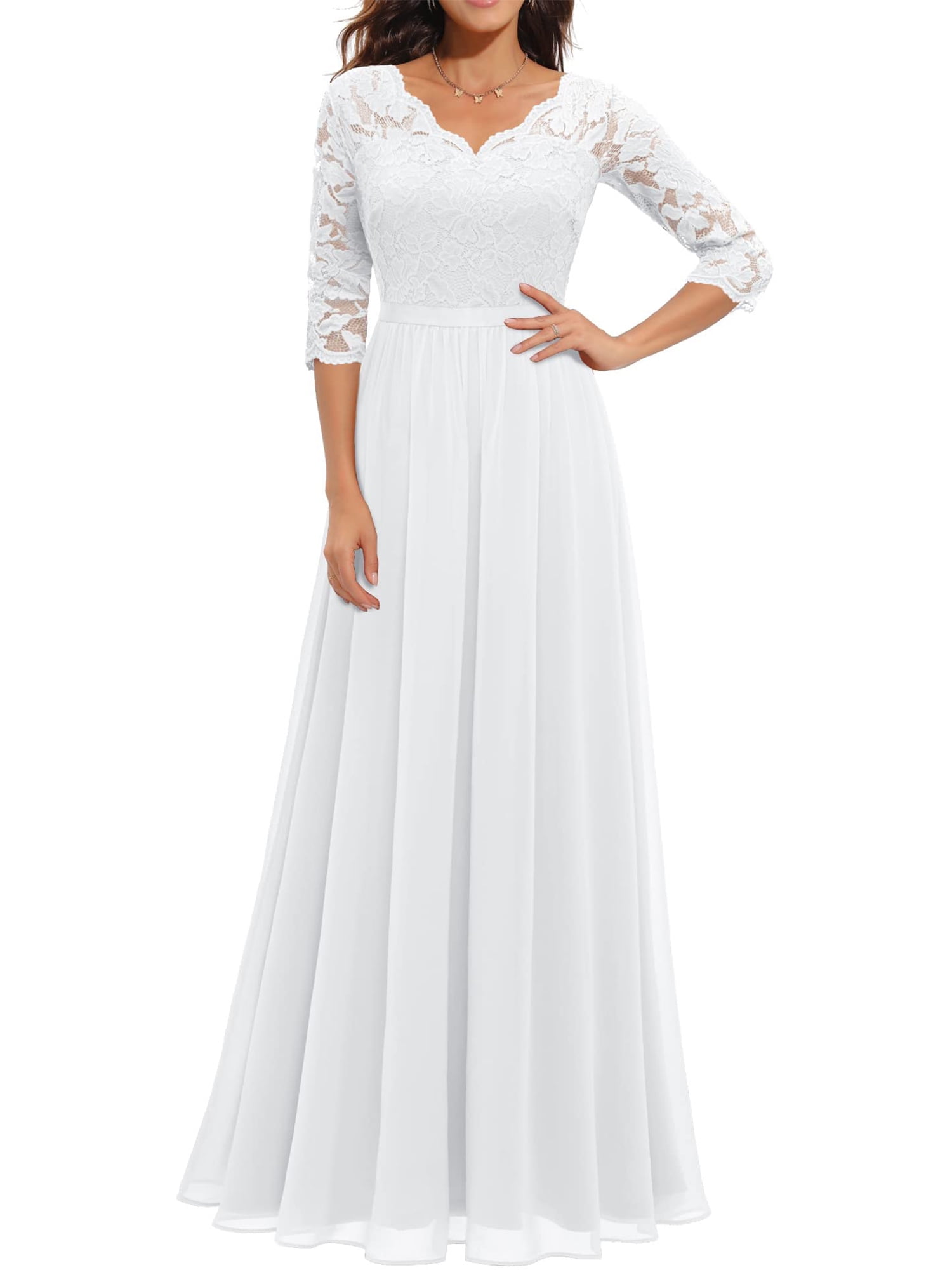 Women's V Neck Half Sleeves Lace Maxi Dress Evening Party Elegant ...