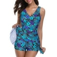Women's V Neck One Piece Swimsuit, Retro Skirted Swimdress with Tummy ...