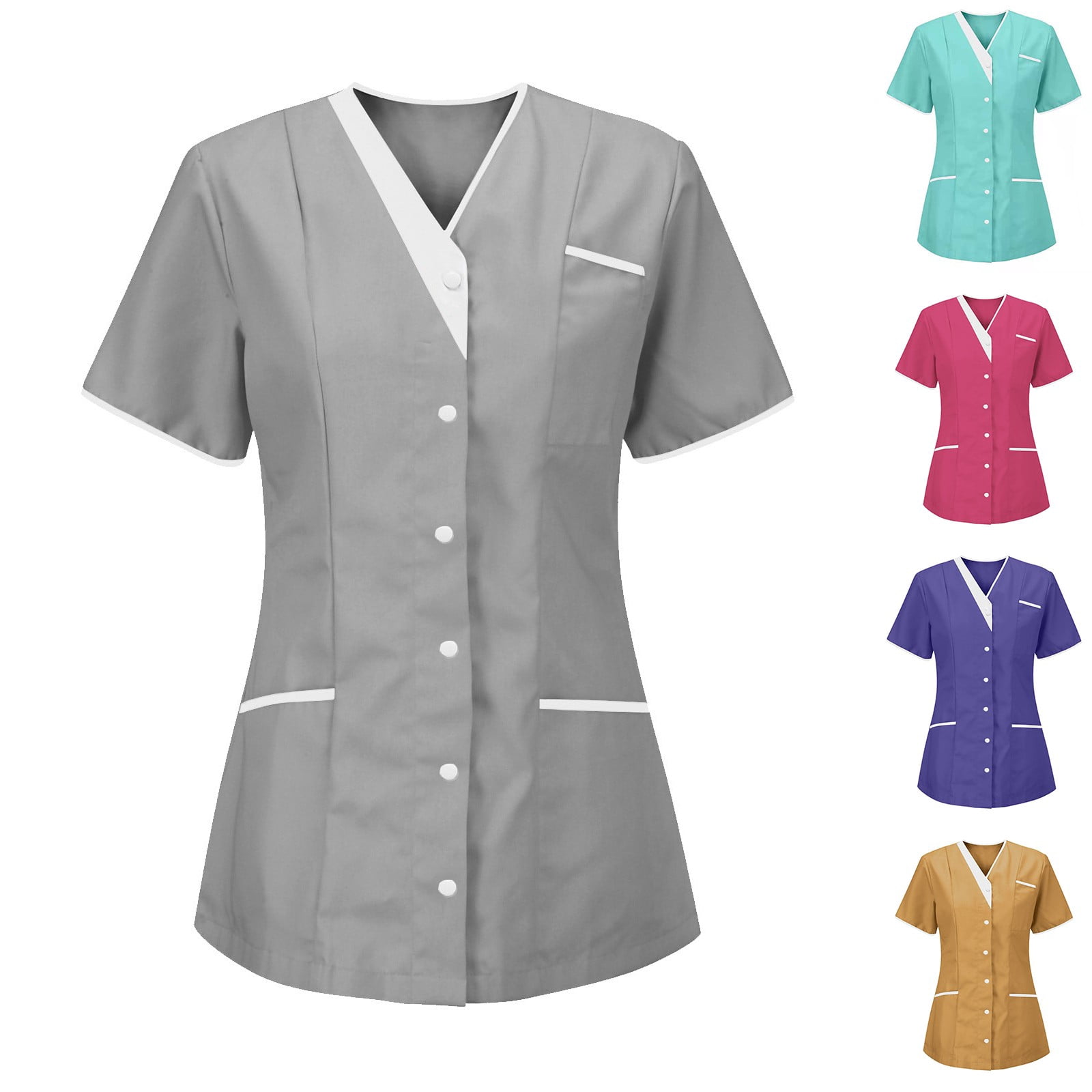 Women's V Neck Short Sleeve Tunic Top for Nurses Uniform Clinic Carer ...