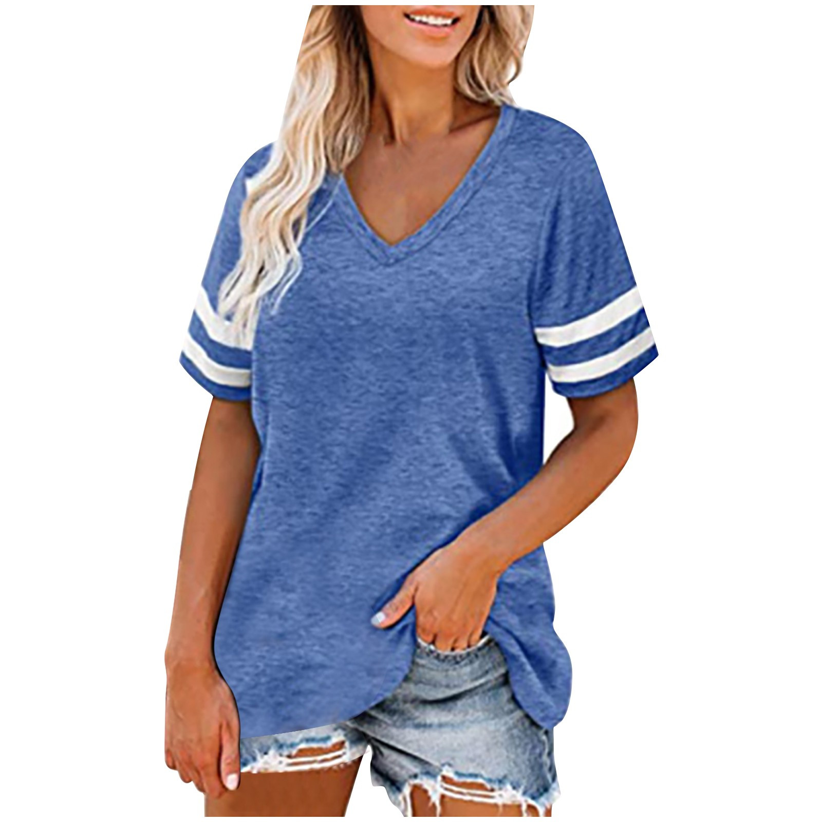Women's V Neck T Shirts Tees Half Sleeve Comfy Cotton Tops Loose Casual ...