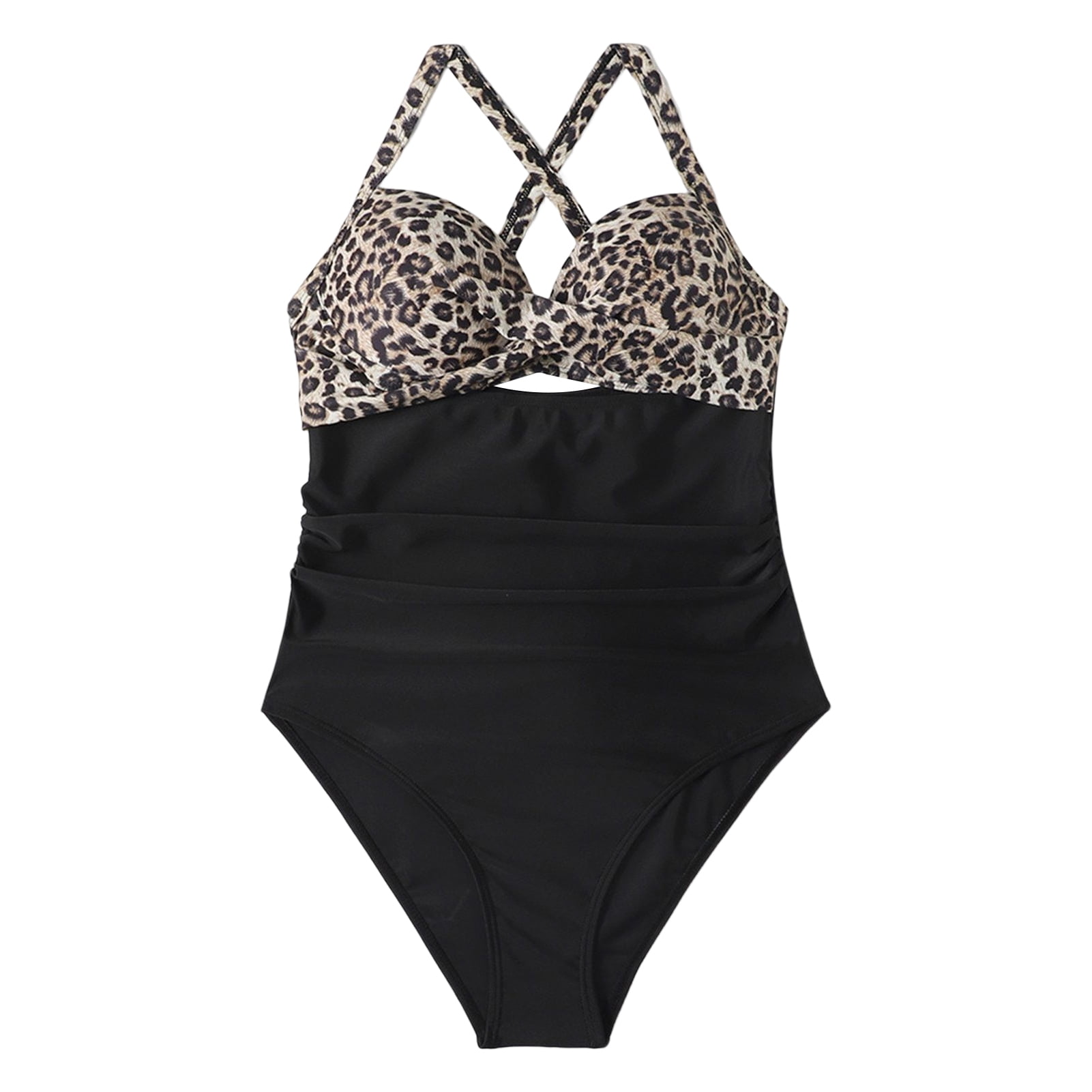 Women's V Neck Tankini One-Piece Swimsuit Halter Modest Bikini Front ...