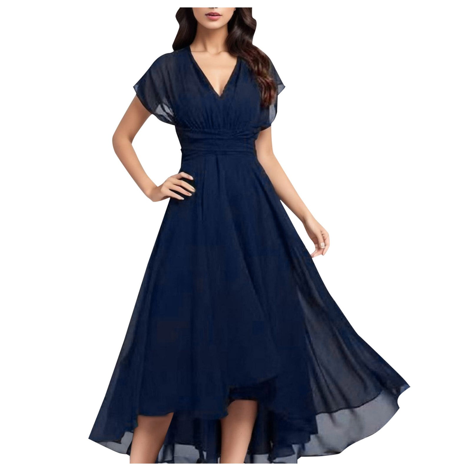 Women's V-Neck Trendy Summer Dresses Spring Chiffon Cocktail Quinceanera Wedding 2024 Western ...