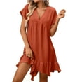 Women's Vacation Dress Loose Fit V Neck Solid Color Peplum Hem Casual ...