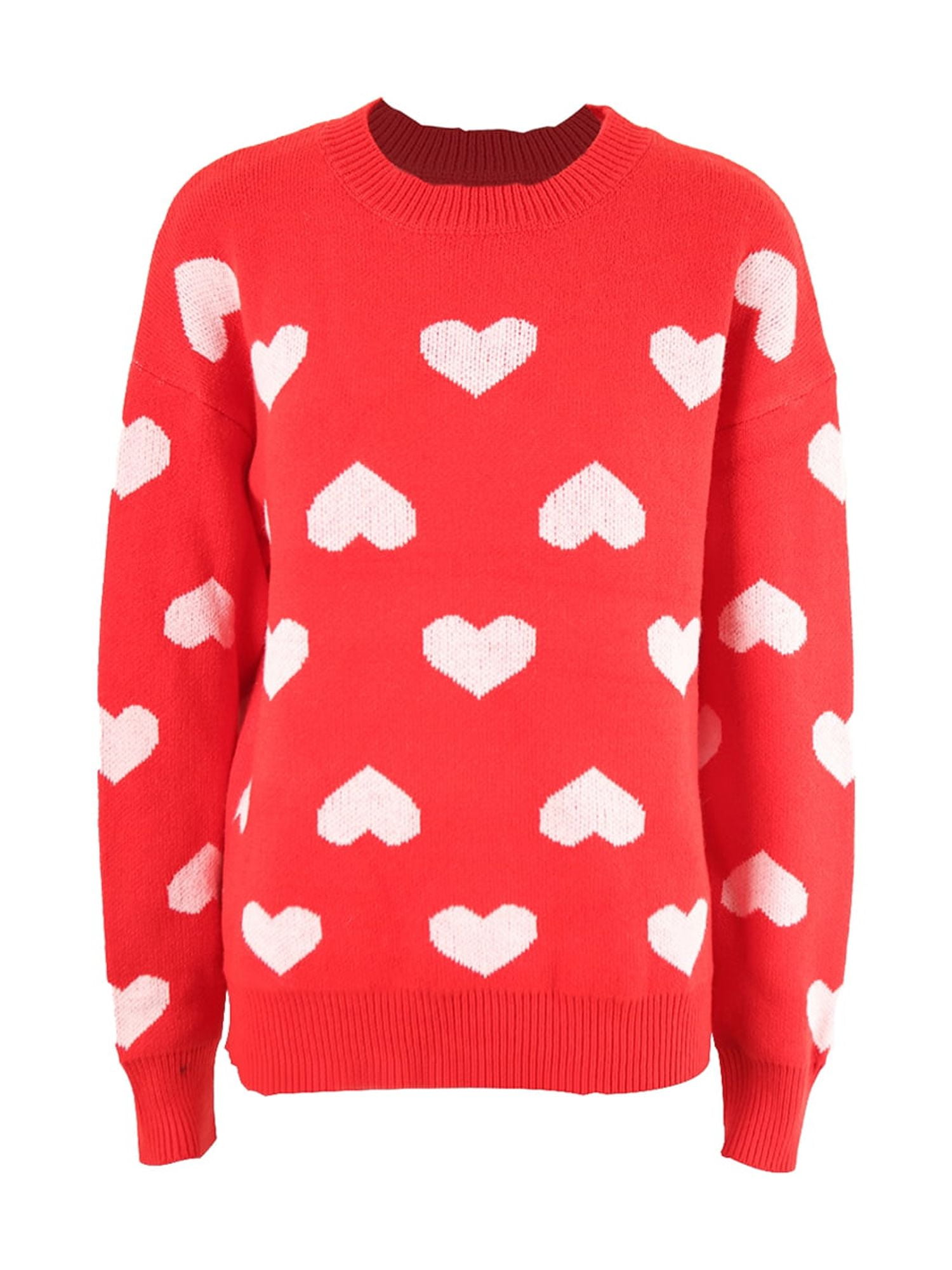 Women's Valentine Heart Sweater Long Sleeve Crewneck Knitted Pullover ...
