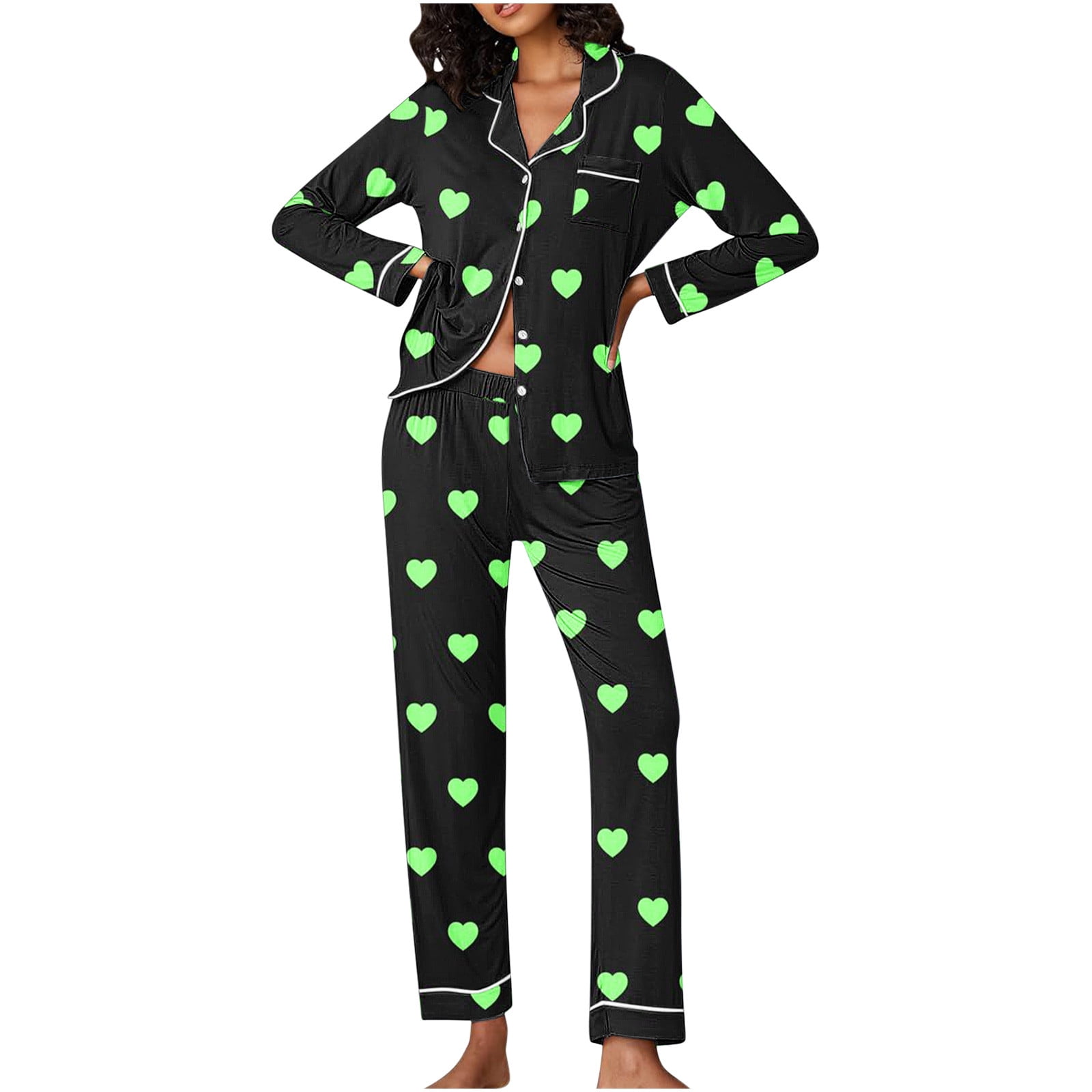 Women's Valentine's Day Pajama 2 Piece Gift Set Cute Hearts Print Long ...