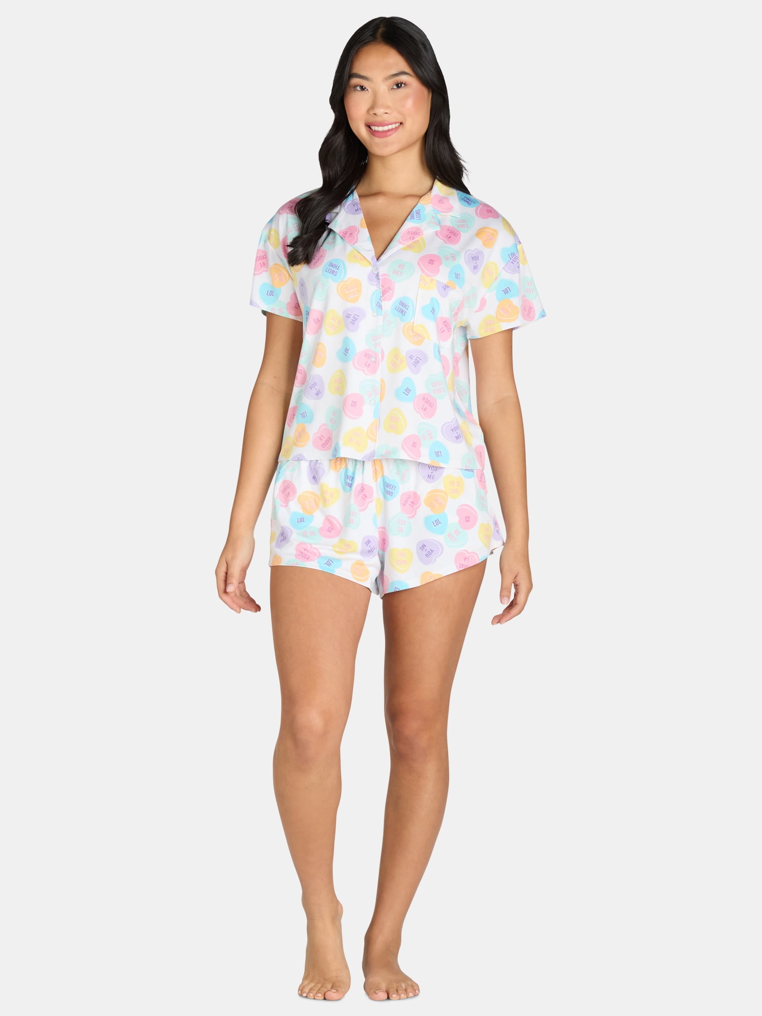 Women’s Valentine’s Day Print Shorty Notch Collar Pajama Set from Way ...