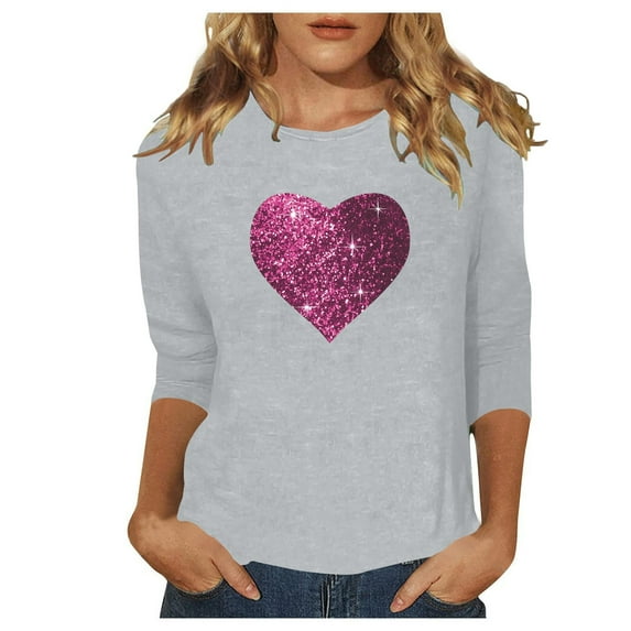 Women's Valentine's Day Printed Heart Pattern Short Sleeve Top Casual ...