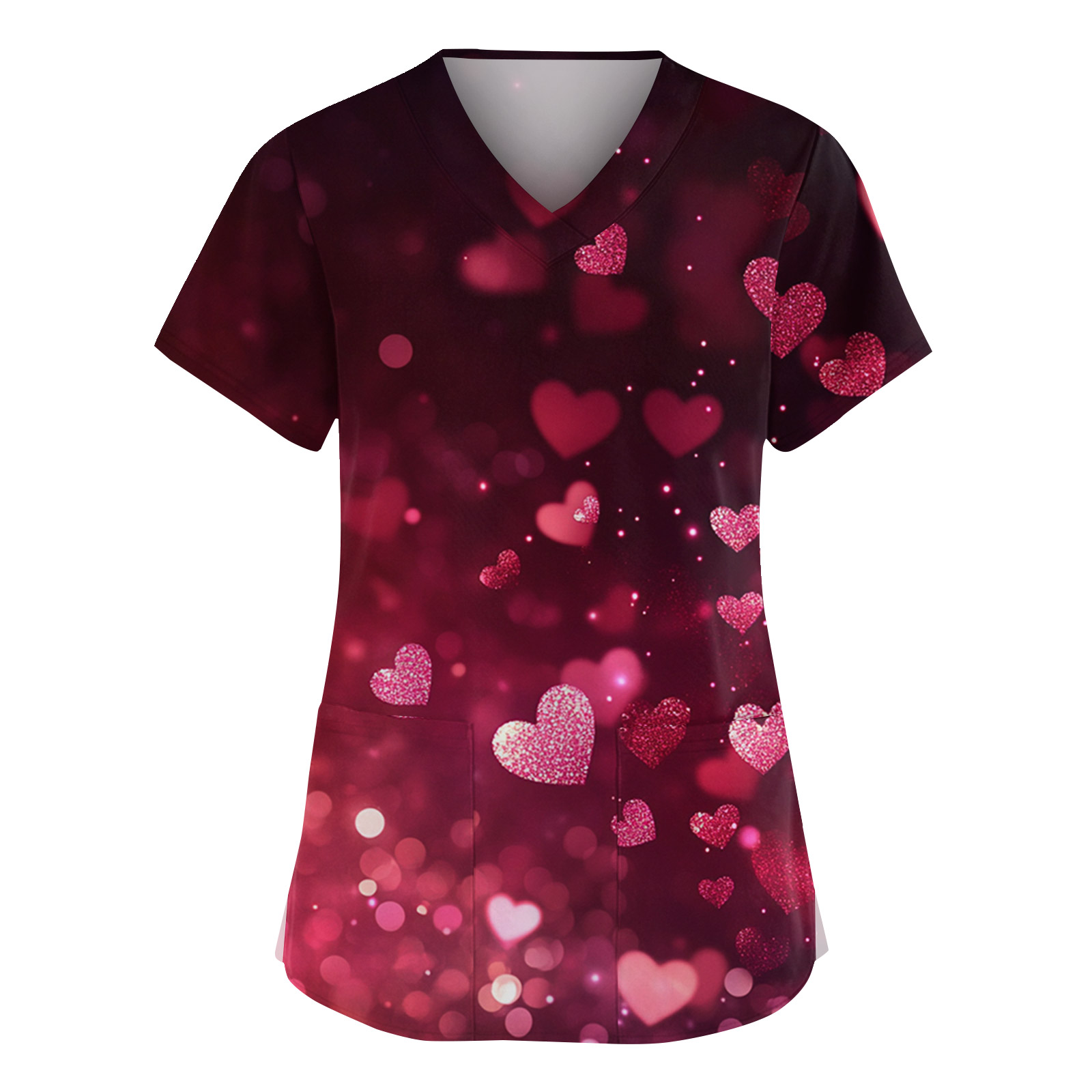 Women's Valentine's Day Scrubs Top V Neck Short Sleeve Tops Cute Heart ...
