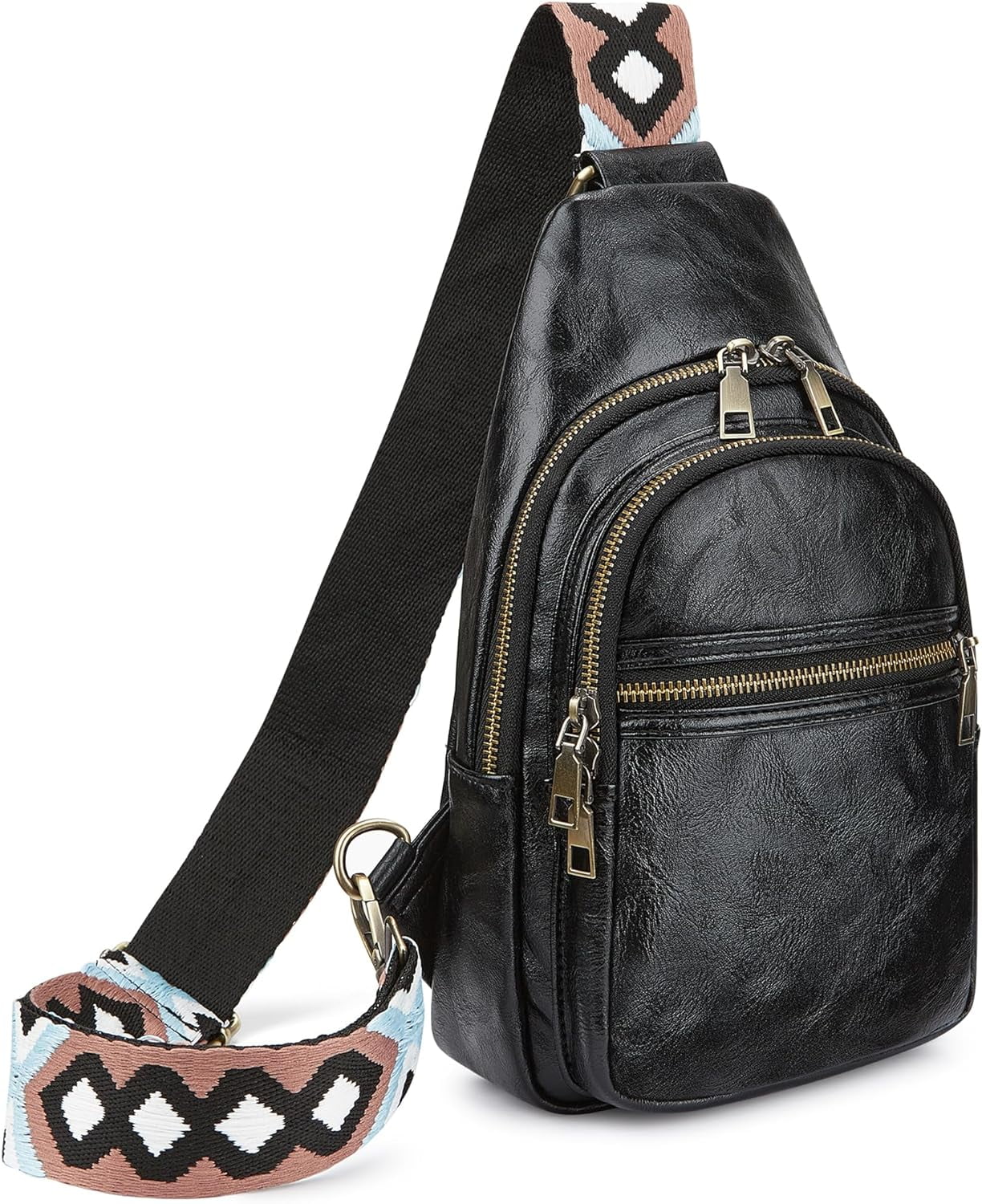 Women's Vegan Leather Sling Bag Packs Small Zipper Crossbody Chest ...