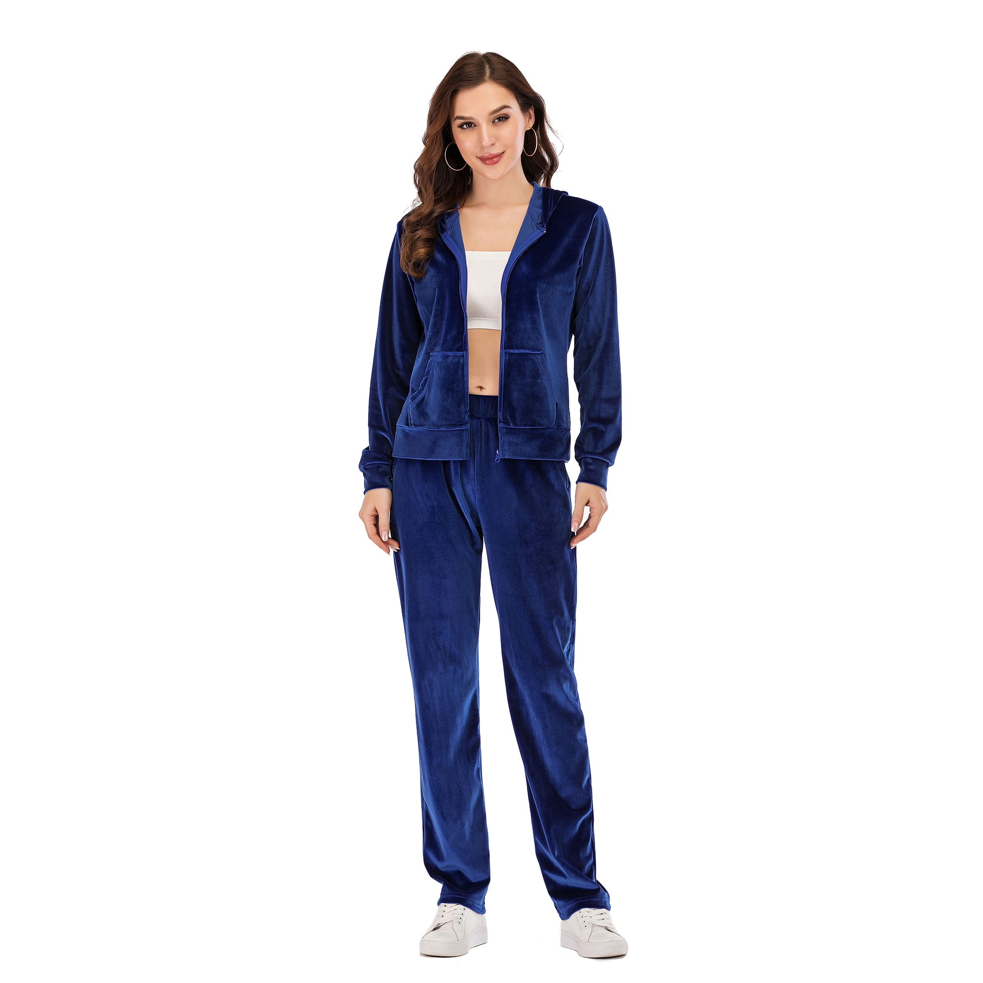 Women's Velour Sweatsuits 2 Pieces Velvet Tracksuits Long Sleeve Full ...