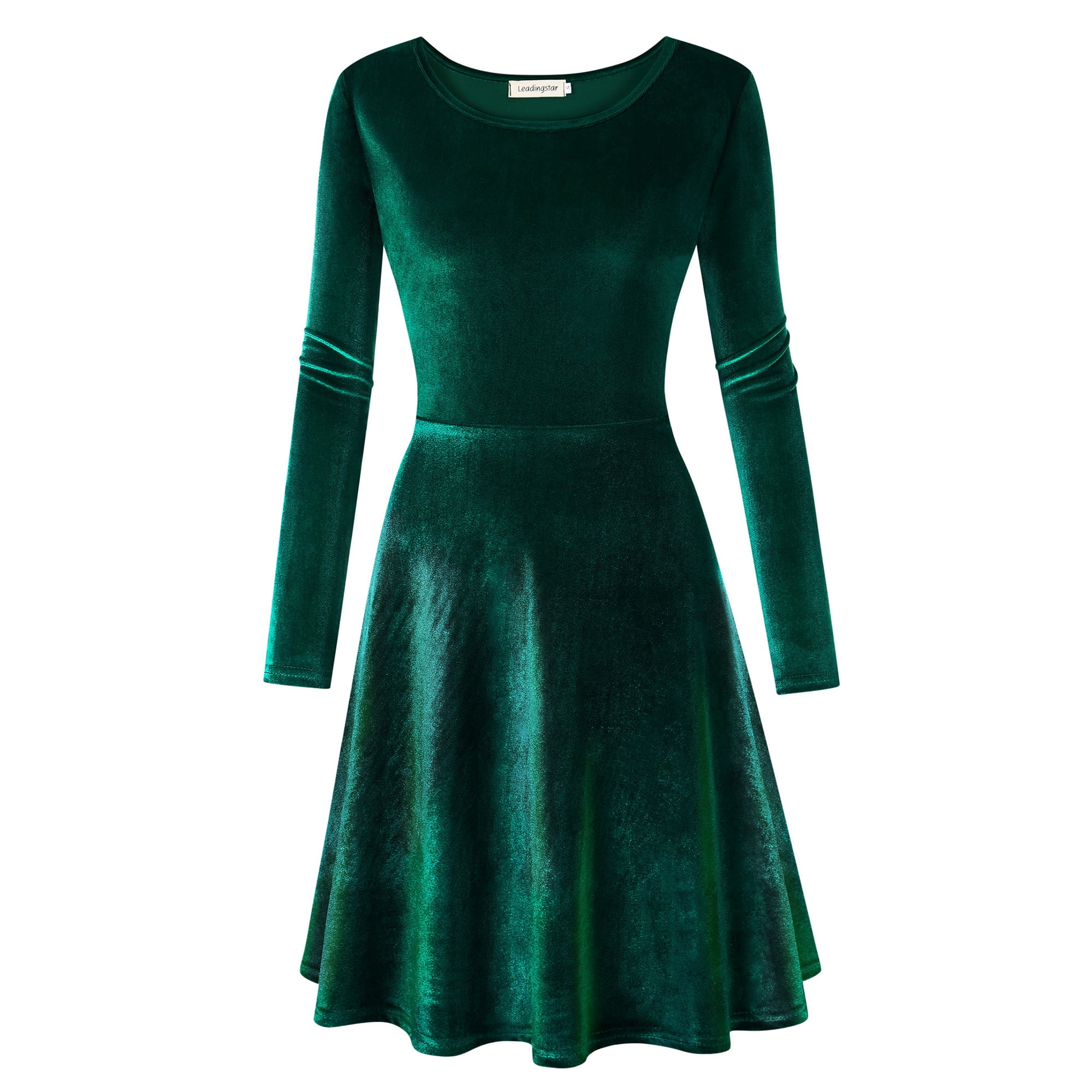 Women's Velvet Cocktail Party Mini Dress Long Sleeve Round Neck Solid ...