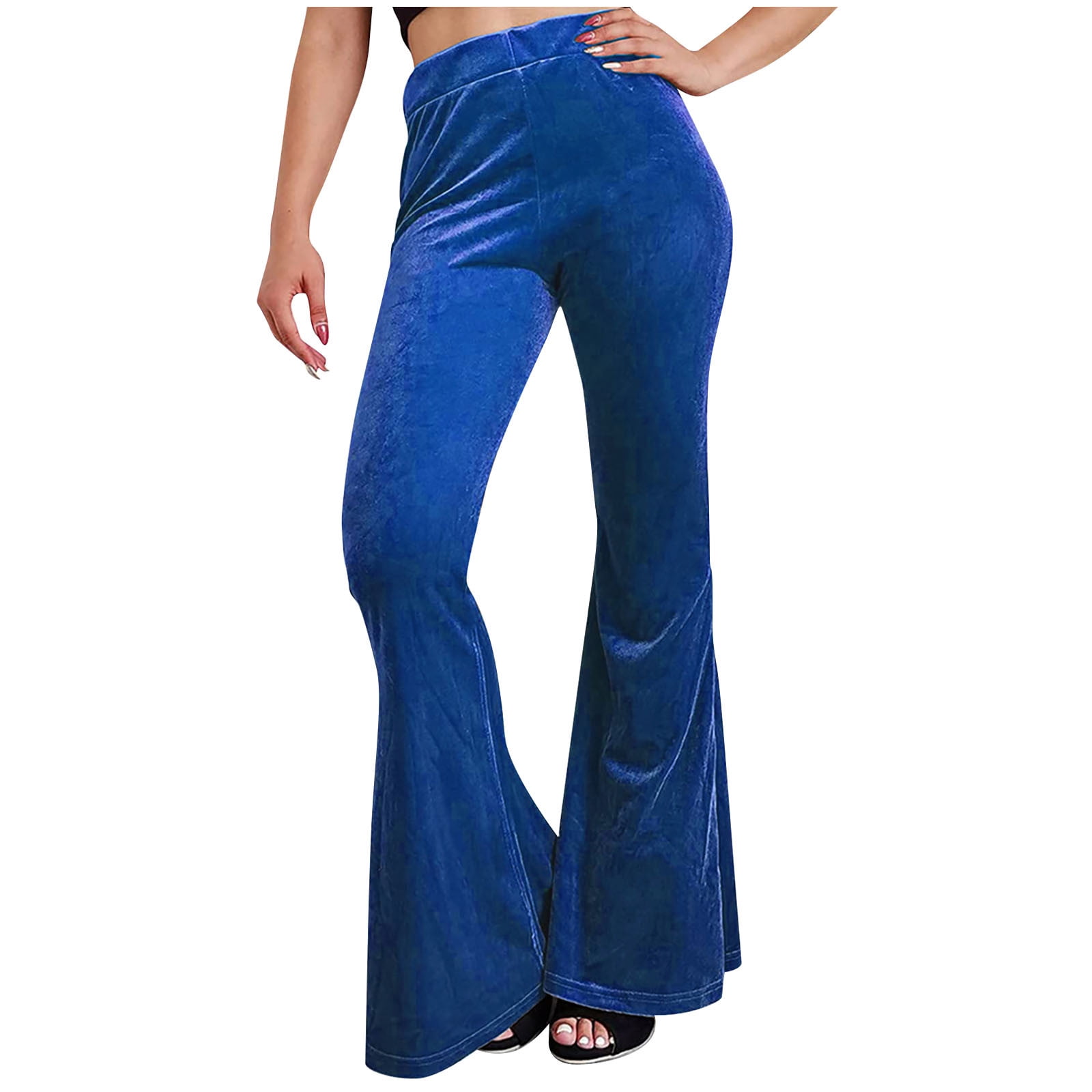 Women's Velvet High Waist Flare Leg Palazzo Long Pants Stretchy Comfy ...