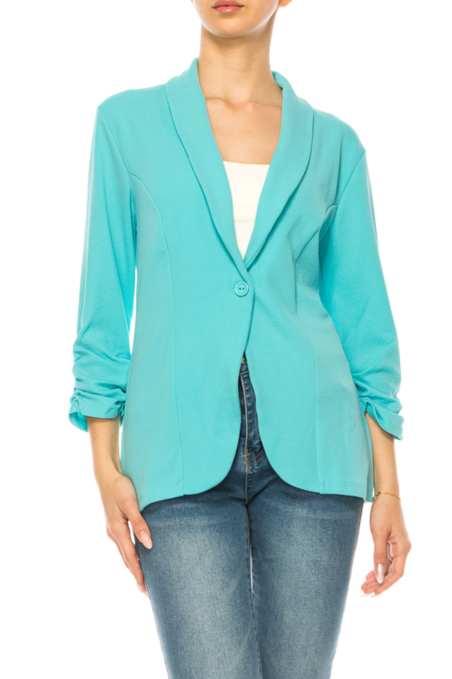 Women's Versatile Blazer for Work & Casual Wear Ruched Sleeves Single ...
