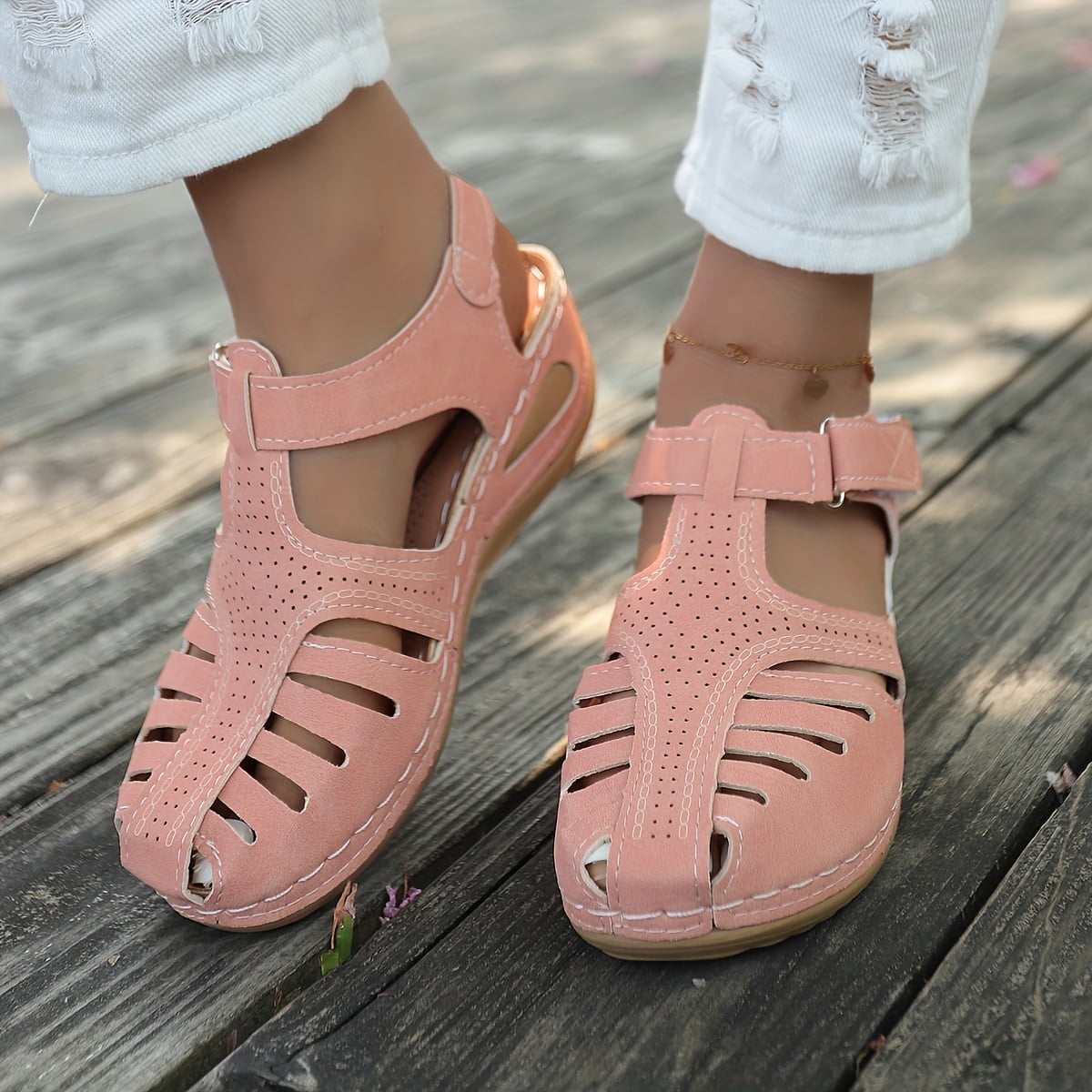 Women's Versatile Retro Low Wedge Summer Shoes, Closed Toe Platform ...