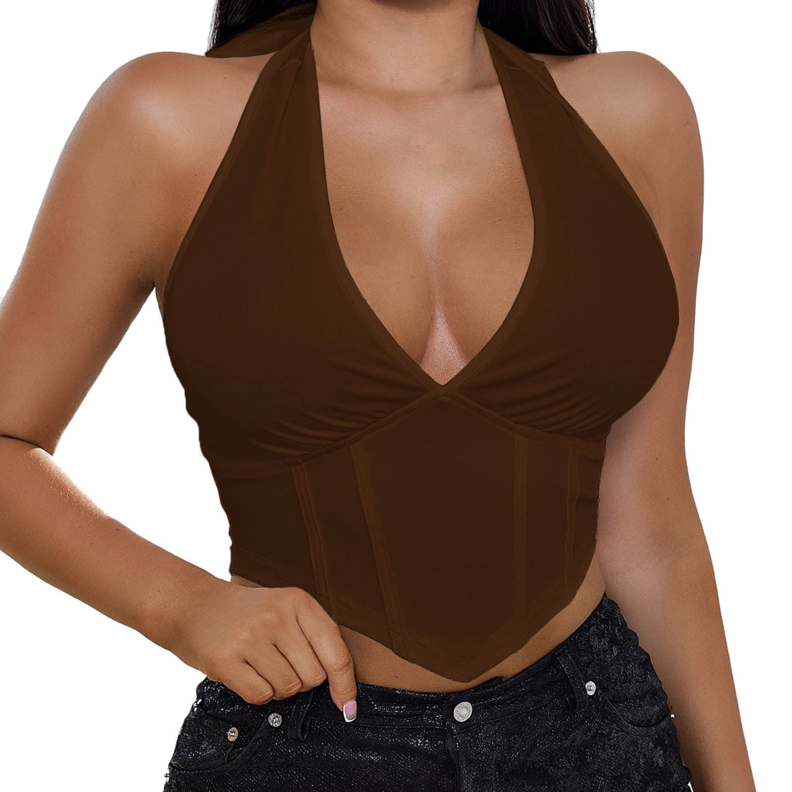 Womens Vest Summer Sexy Crop Top Bandage Off Shoulder V Neck White