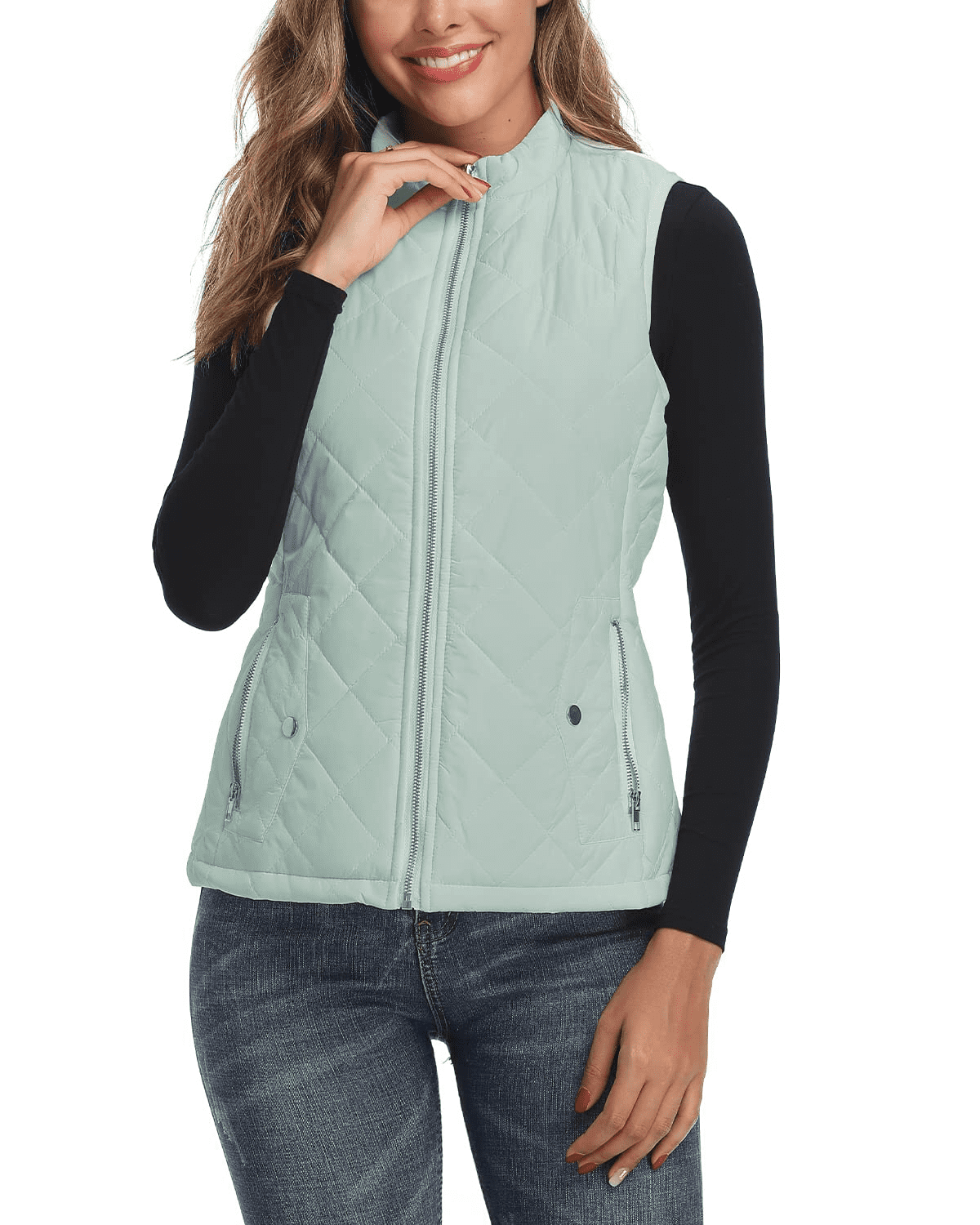 Womens Vests Zip Up Quilted Padded Lightweight Vest For Women In Light
