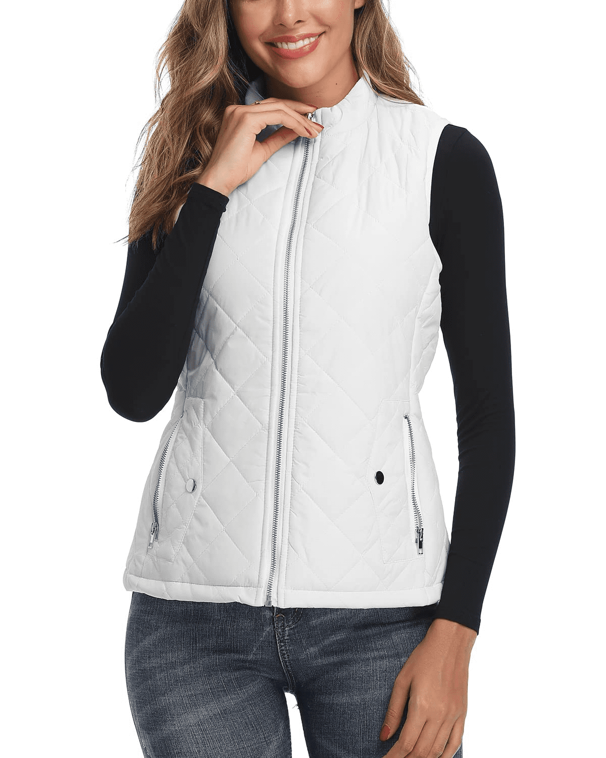 Women's Vests Zip up Quilted Padded Lightweight Vest for Women in Pure White - Walmart.com