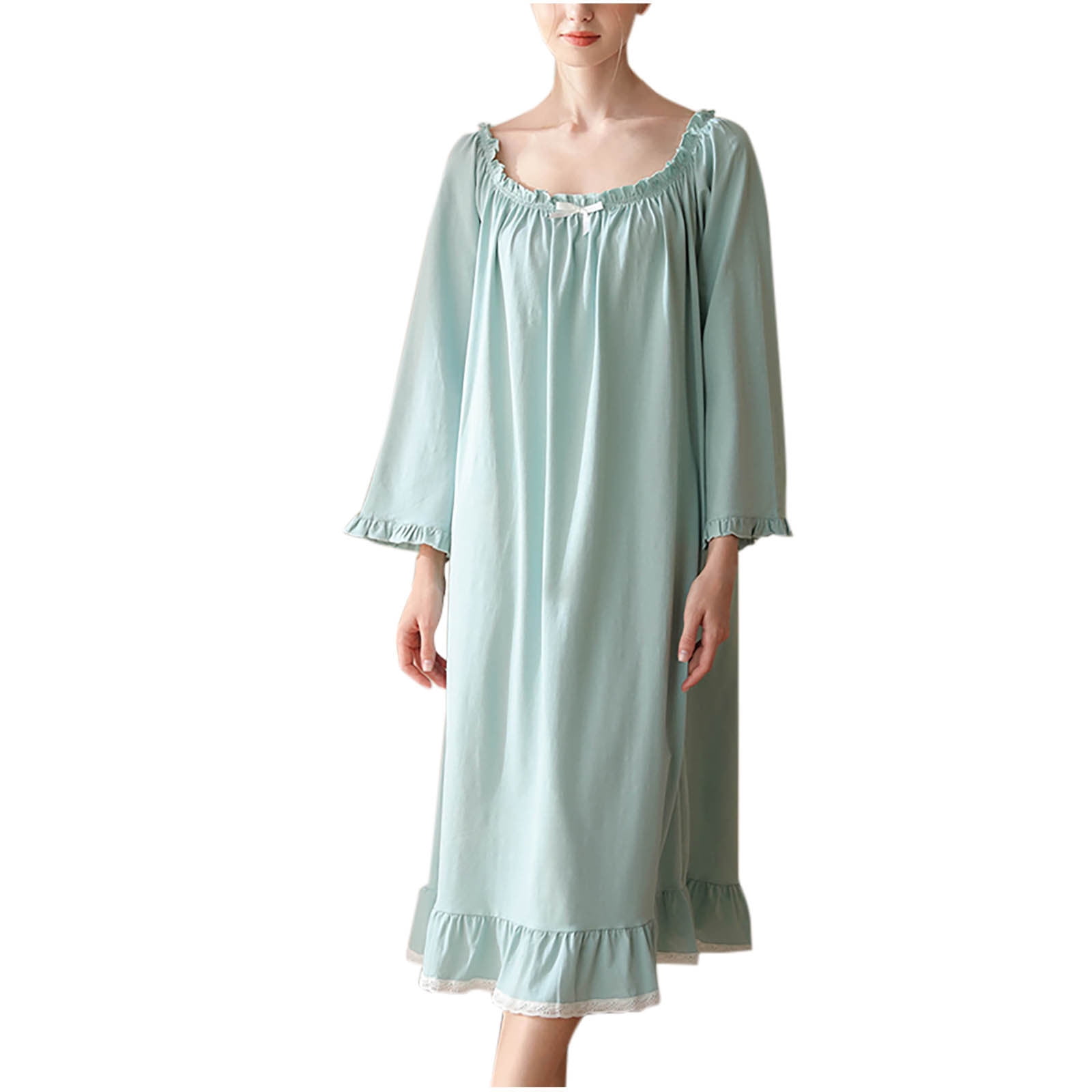 Women's Victorian Cotton Nightgowns Soft Vintage 3/4 Sleeve Sleepshirts ...