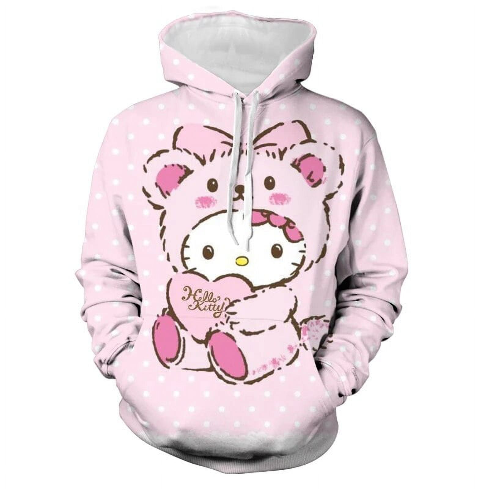 Women‘s Vintage 3D Printed Hello Kitty Hoodie Jacket Long Sleeve Pocket ...