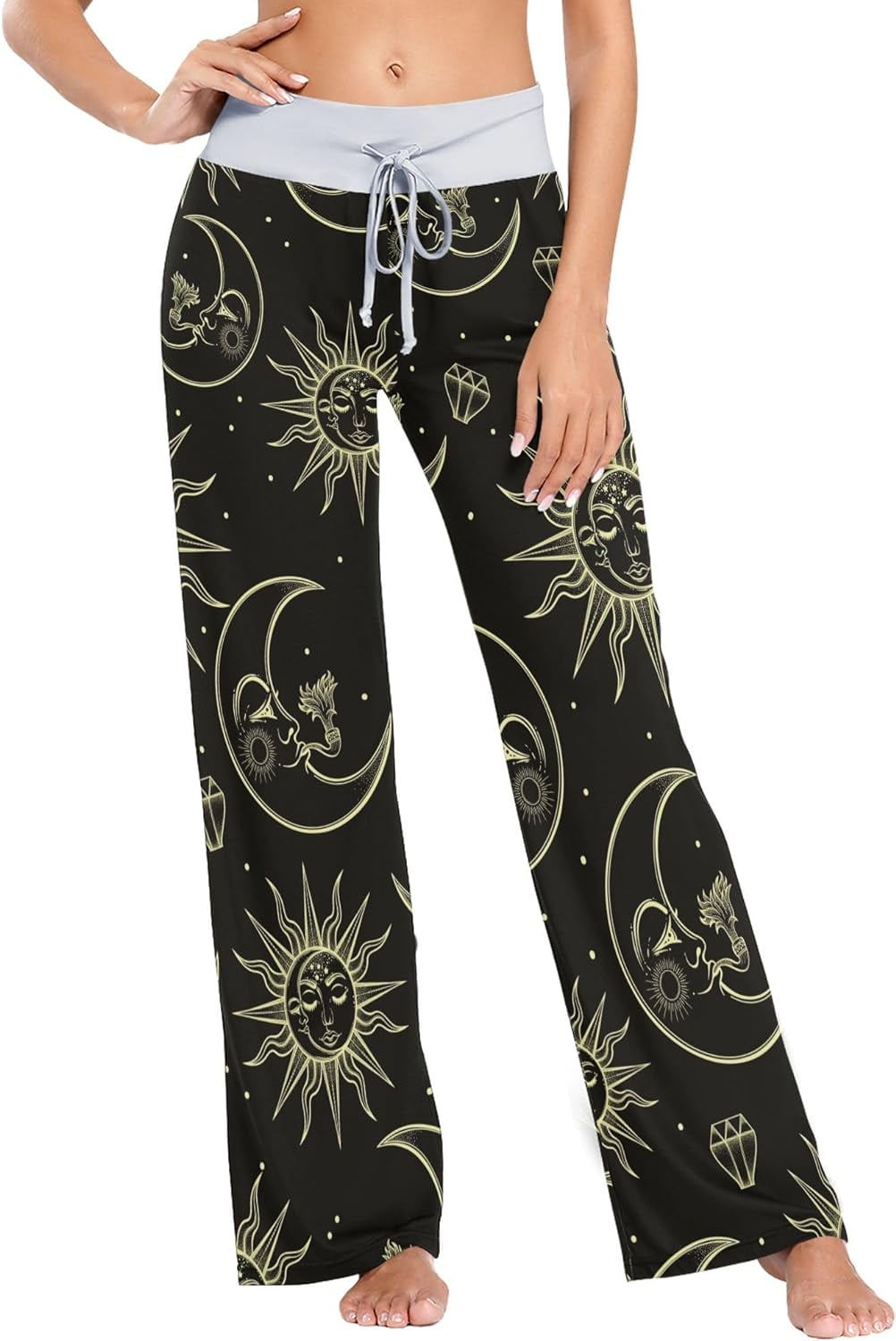 Women's Vintage Boho Sun Moon and Star Pajama Pants, Casual Pajama ...