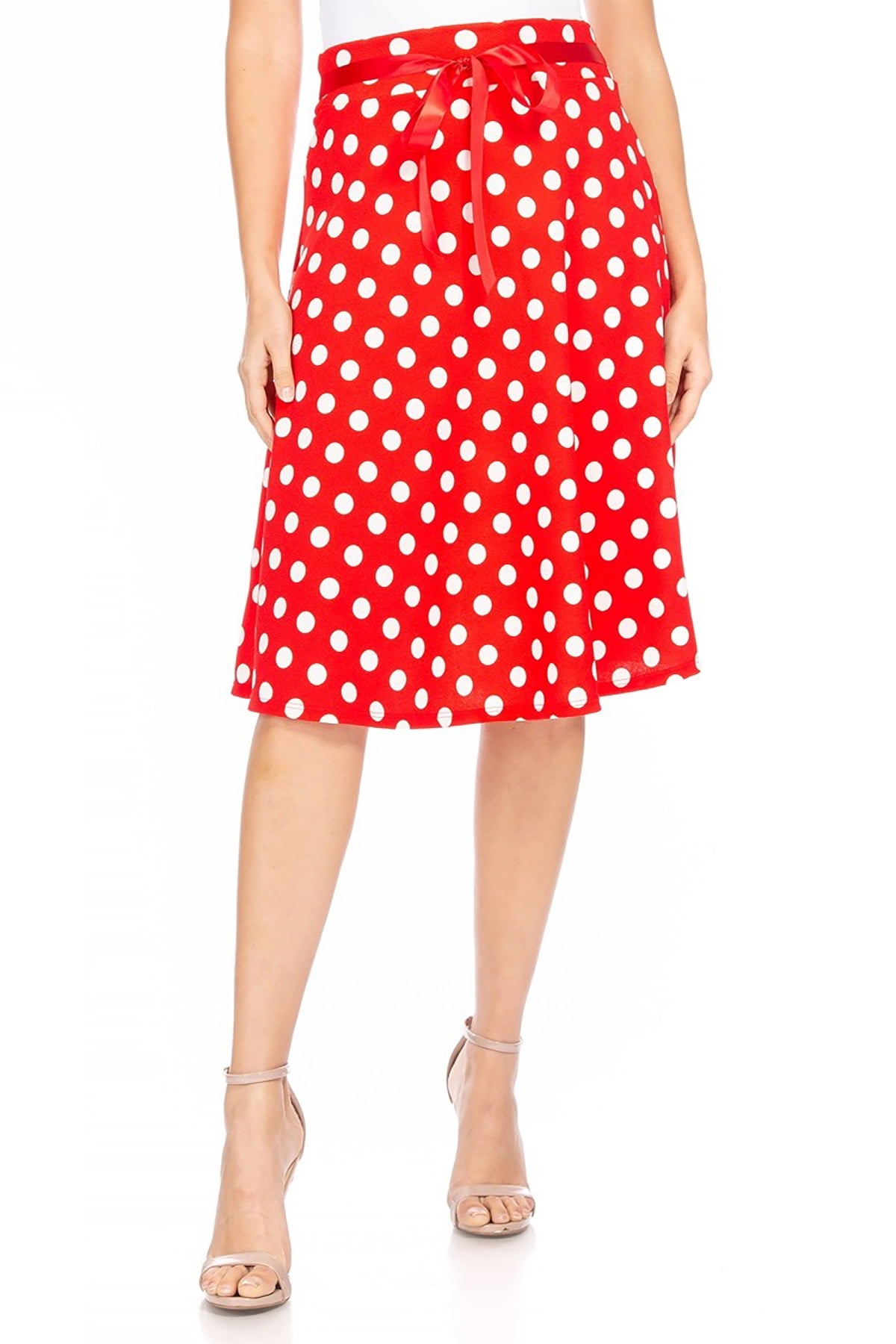 Women's Vintage Casual A-Line Printed High Waist Bow Tie Belted Knee ...