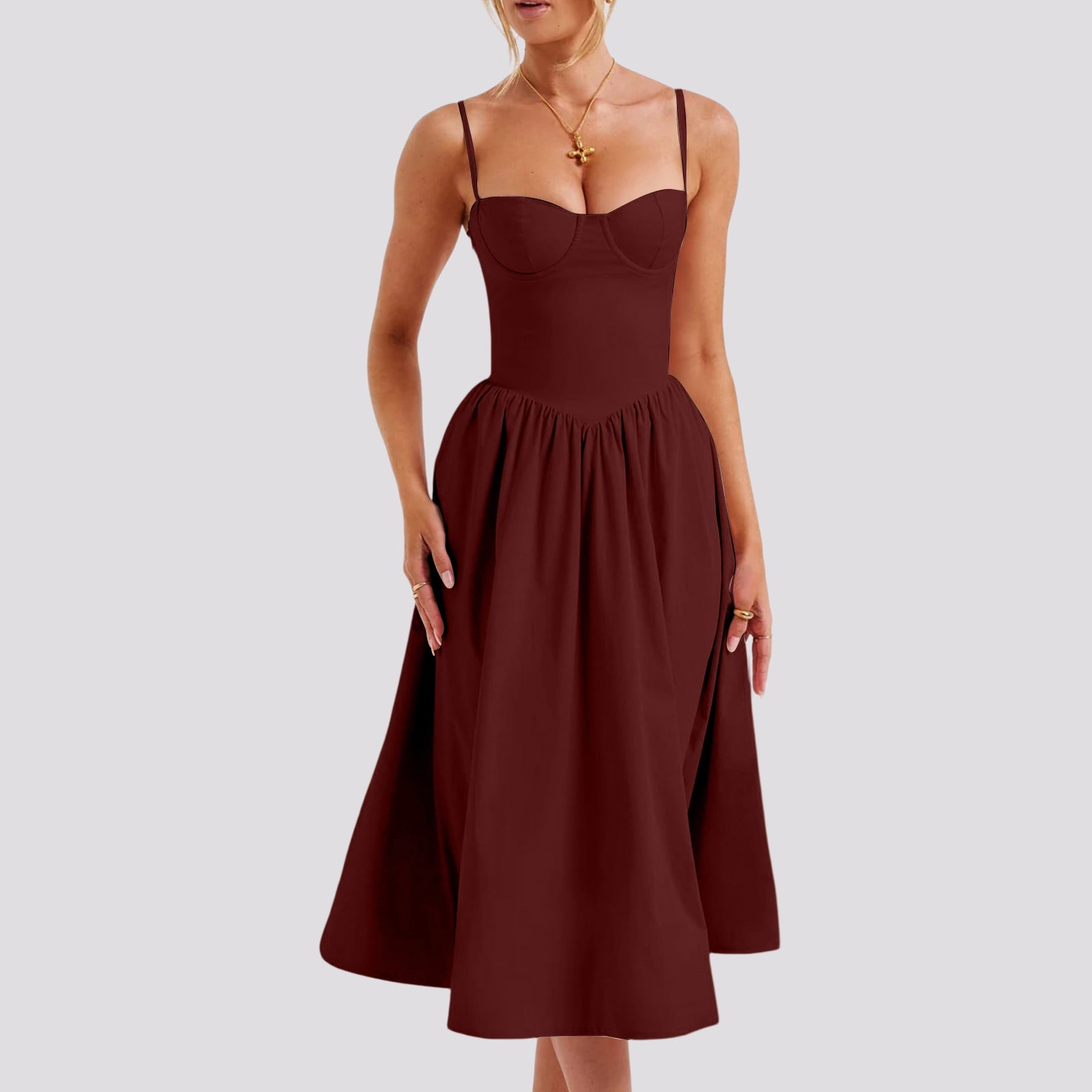 Women's Vintage Corset Dress Spaghetti Strap A-Line Midi Dress Summer ...