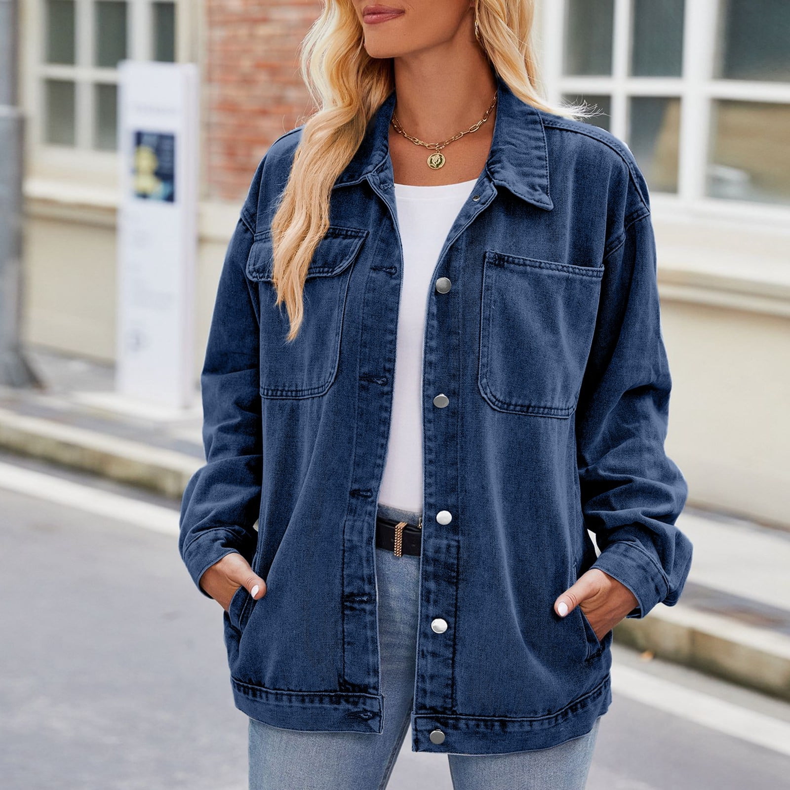 Women's Vintage Denim Jacket Lightweight Washed Blue Jean Coat Button ...