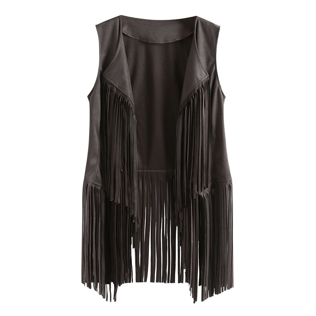 Women's Vintage Fringe Vests Classic Western Suede Leather Tassel Sleeveless Tops Ethnic Tank ...