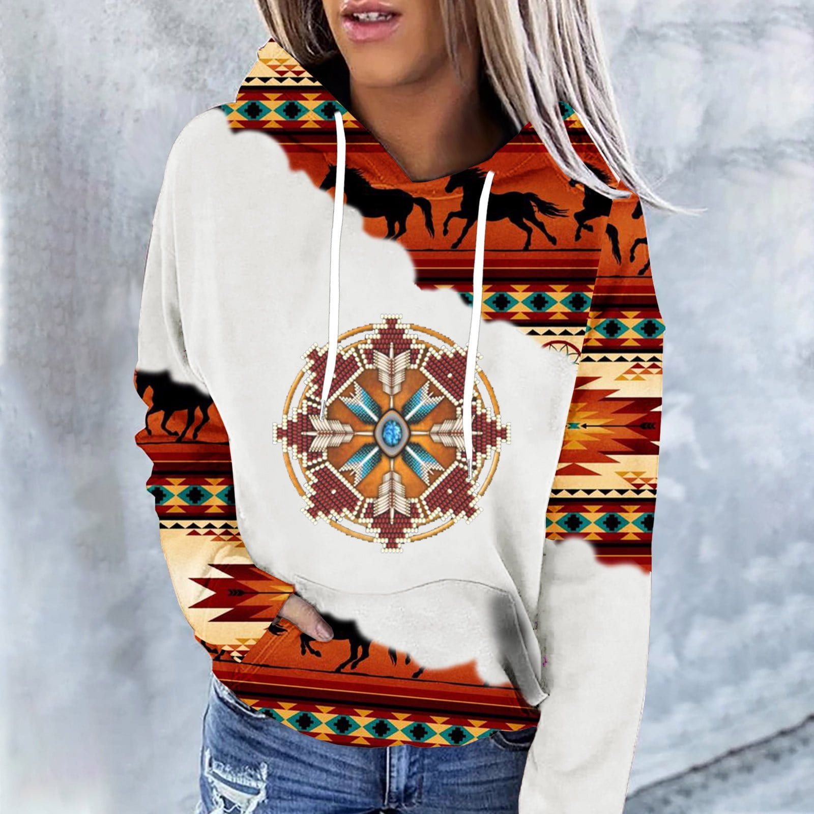 Womens Vintage Hoodies Western Tops For Women Vintage Graphic Hoodie