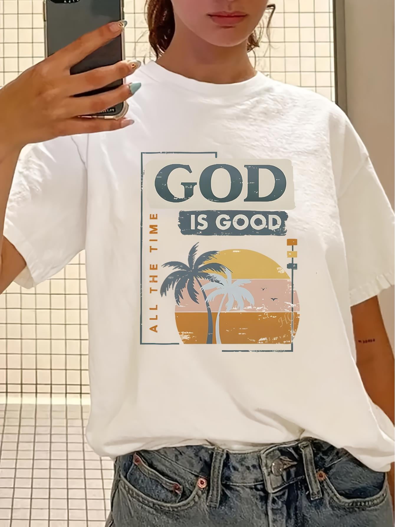 Women's Vintage-Inspired "GOD IS GOOD" Graphic Tee - Casual Round Neck ...
