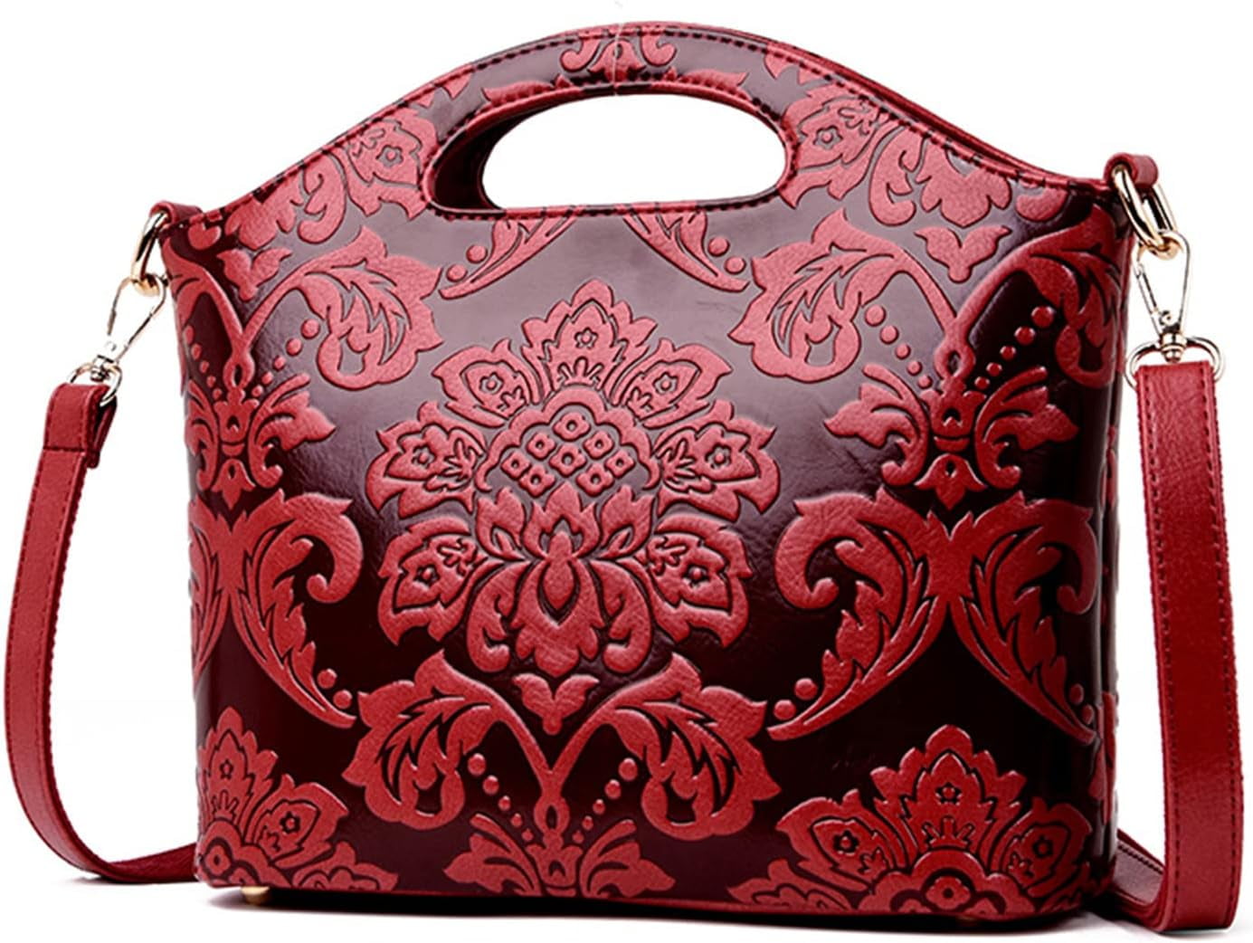 Women's Vintage Leather Handbags Embossed Floral Purses Top Handle ...