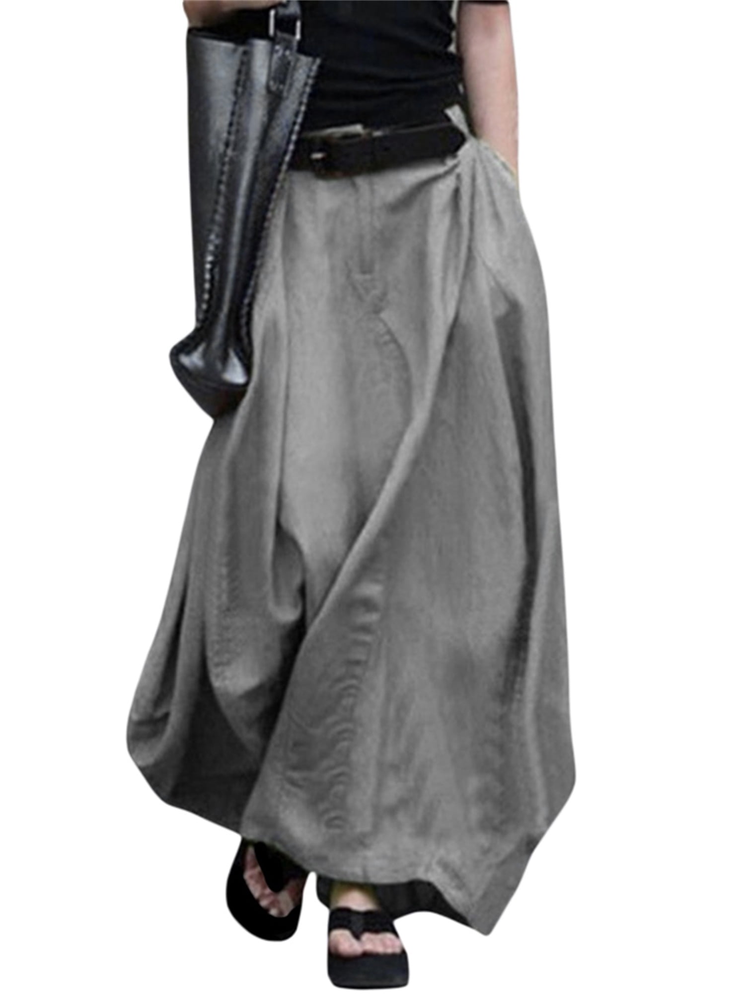 Women's Vintage Long A-line Skirt High Waist Maxi Skirt with Pockets ...