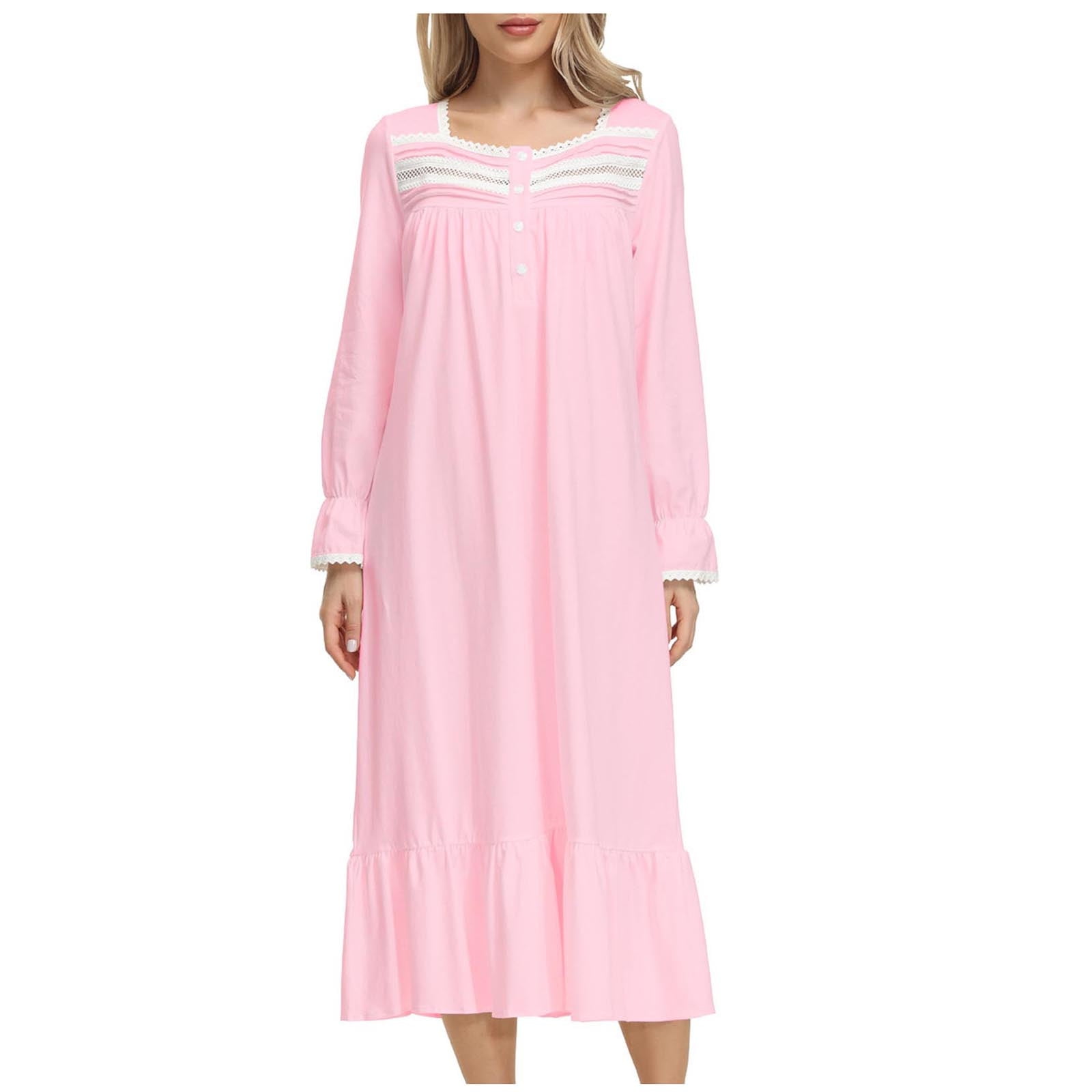 Women's Vintage Nightgown Square Neck Long Sleeve Ruffle Princess ...