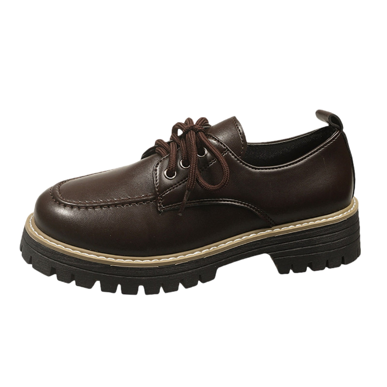 Women's Vintage Oxford Shoe,Perforated Lace-up Round Toe Leather Low ...