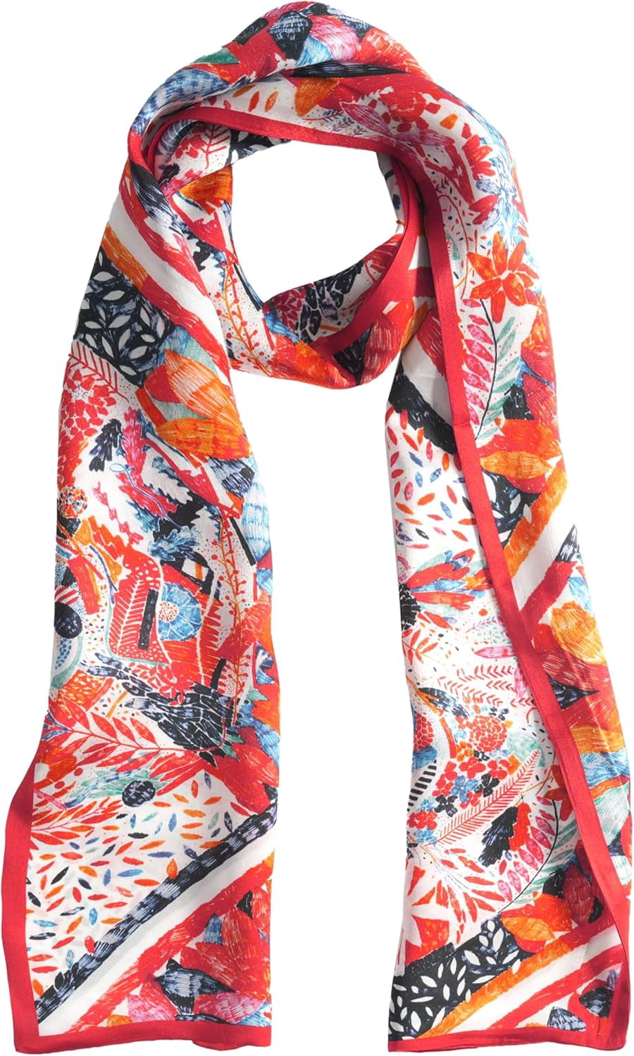 Women's Vintage Red Leopard & Chain Print Satin Scarf, Luxury Color ...