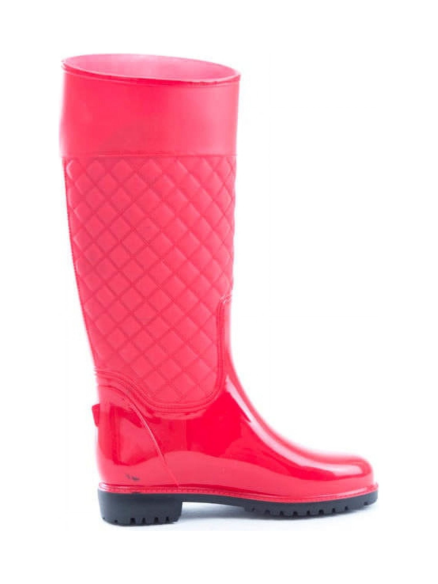 Women's Vinyl Knee High Quilted Wellington Rain Boots - Walmart.com