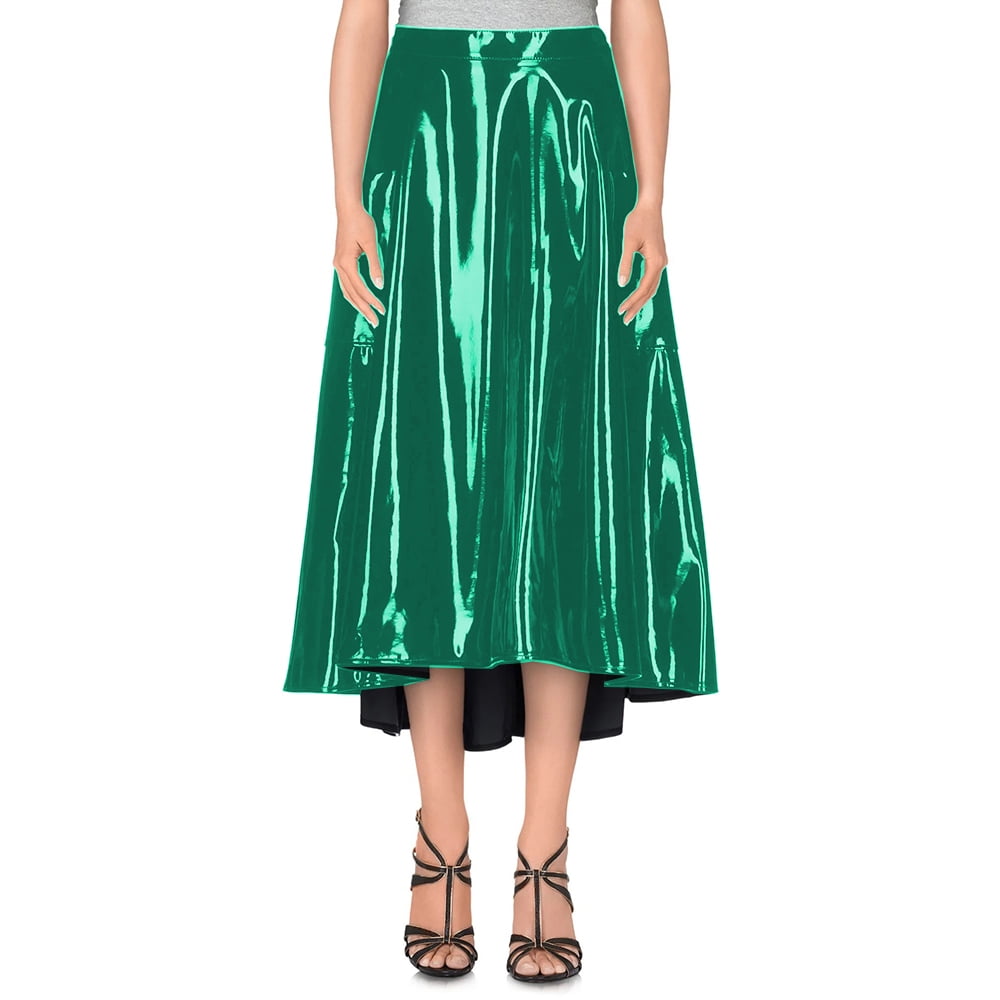 Women's Vinyl PVC Leather Long Flared Skirt Elegant Office Midi Skirts ...
